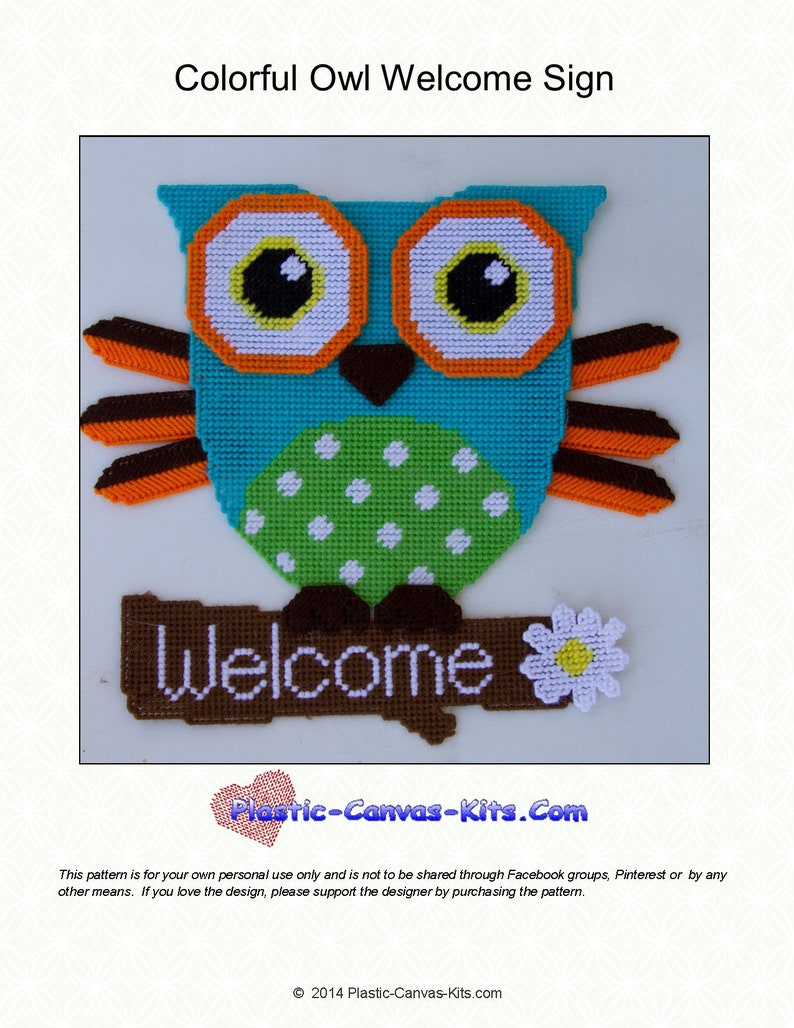 Colorful Owl Welcome Sign-plastic Canvas Pattern-pdf Download - Etsy