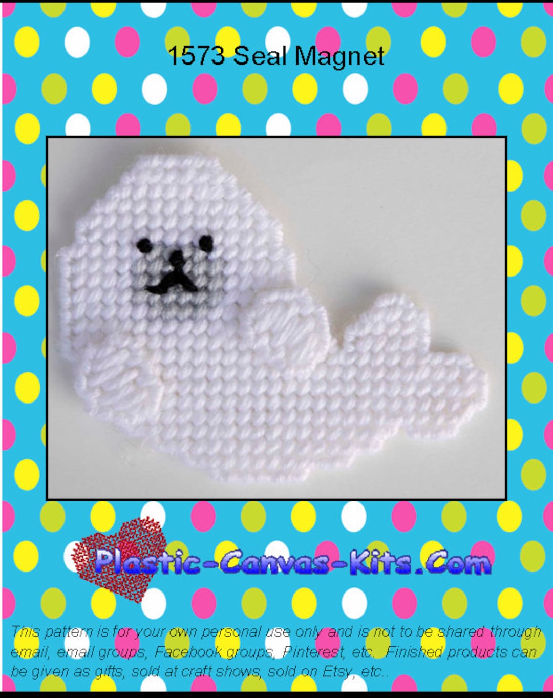 White Seal Magnet-plastic Canvas Pattern-pdf Download - Etsy