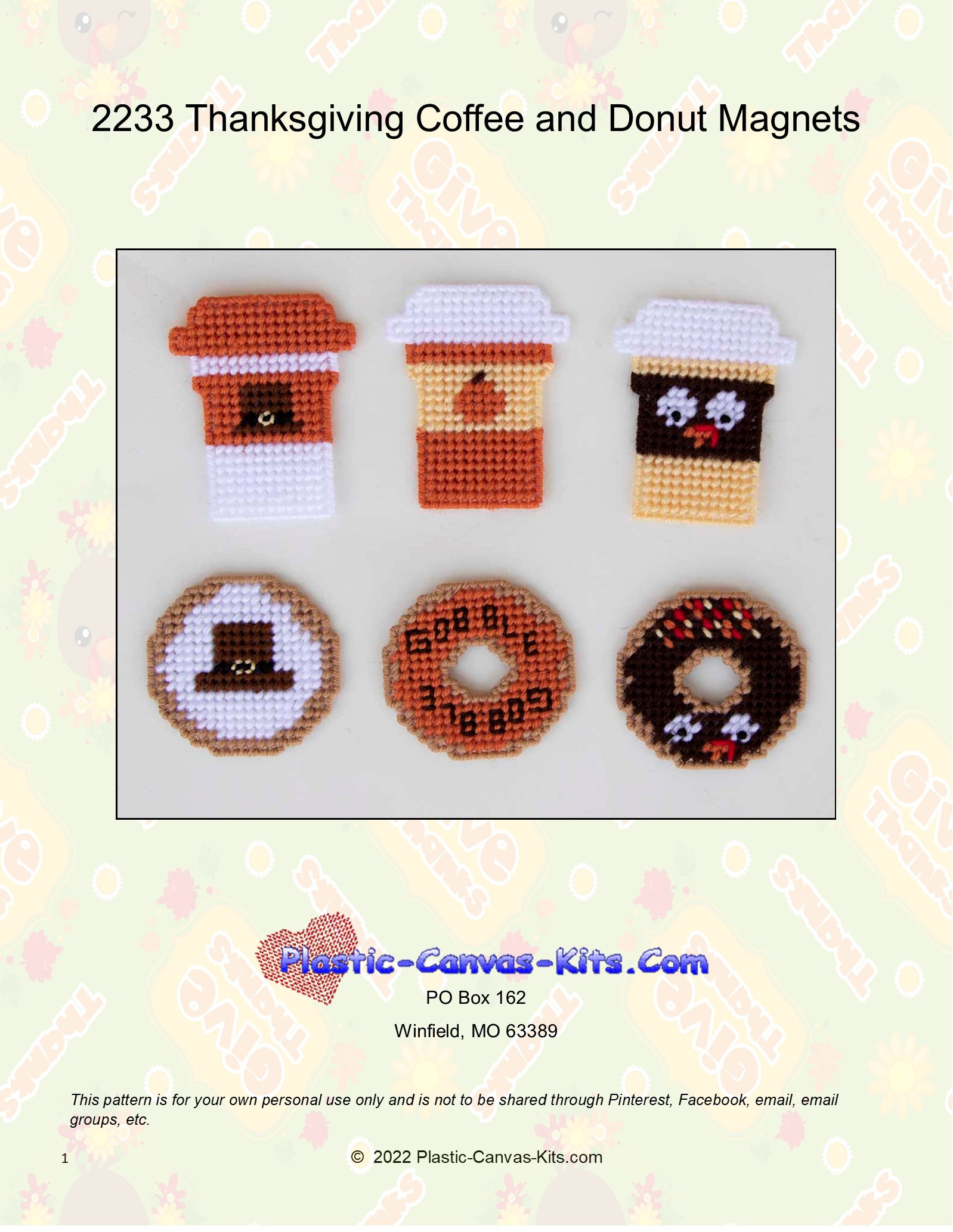Thanksgiving Coffee and Donut Magnets Plastic Canvas Pattern-pdf ...