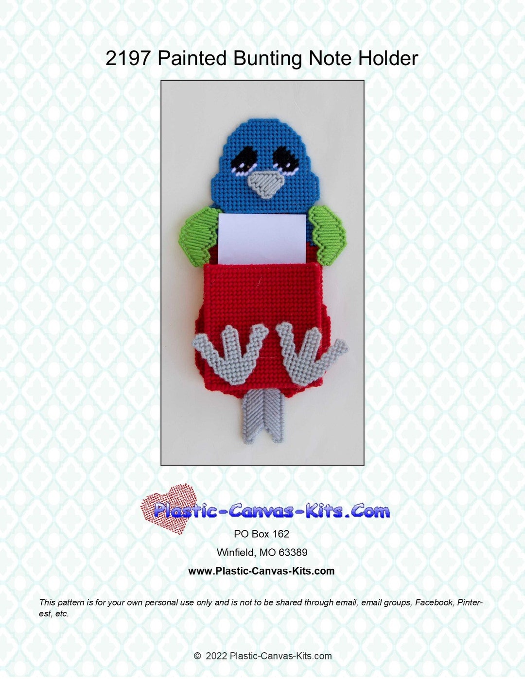 Painted Bunting Magnetic Note Holder-plastic Canvas Pattern-pdf ...