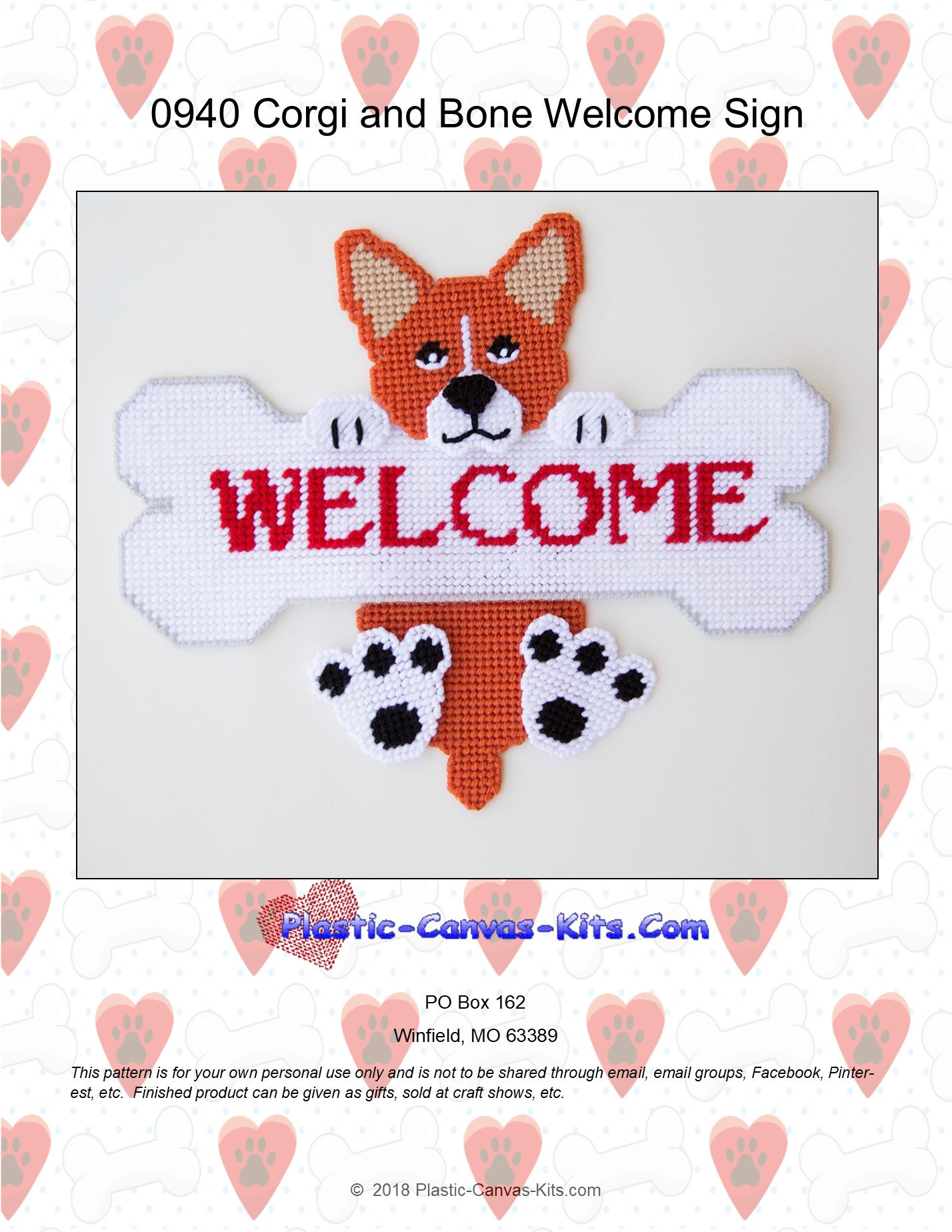 Corgi Dog Welcome Bone-plastic Canvas Pattern-pdf Download - Etsy