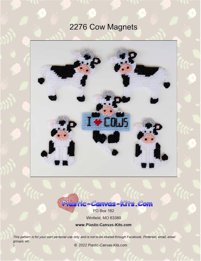 Cow Magnets Plastic Canvas Pattern-pdf Download - Etsy