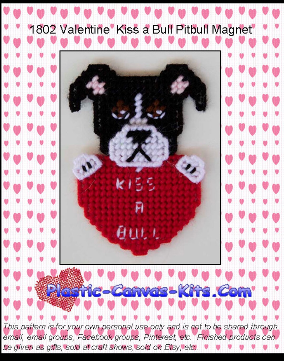 Valentine's Day Kiss a Bull Pitbull Magnet-plastic Canvas Pattern-pdf ...