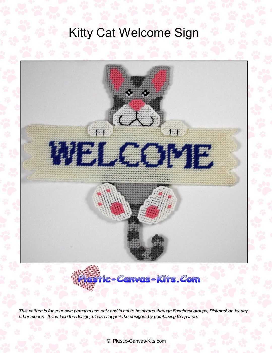 Kitty Cat Welcome Sign-plastic Canvas Pattern-pdf Download - Etsy