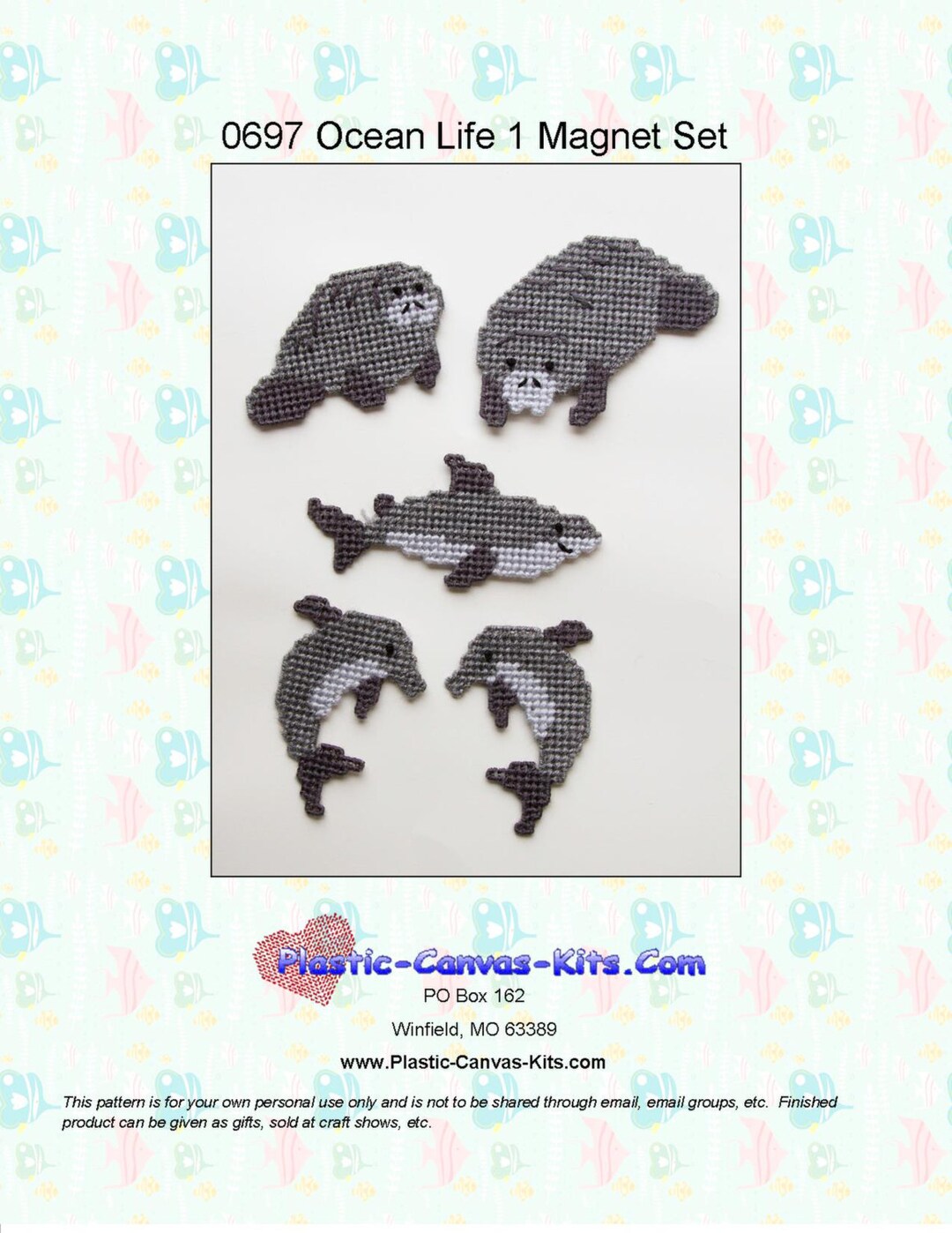 Ocean Magnets-manatee, Dolphin, Shark-plastic Canvas Pattern-pdf ...