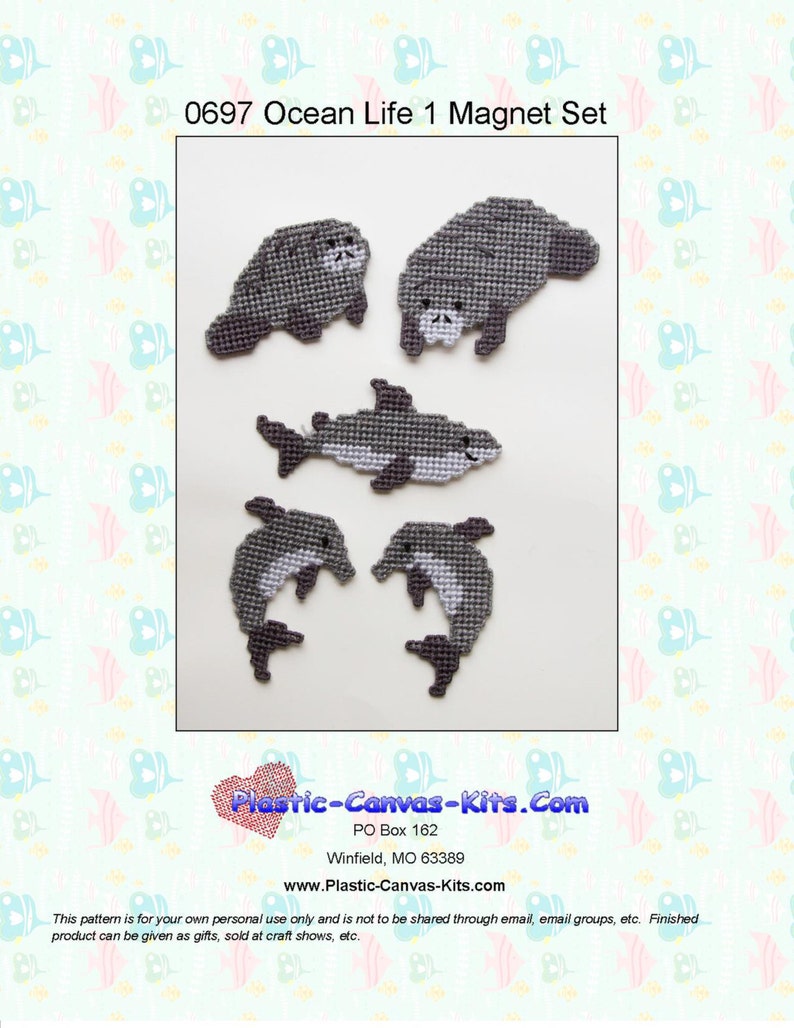 Ocean Magnets-manatee, Dolphin, Shark-plastic Canvas Pattern-pdf ...