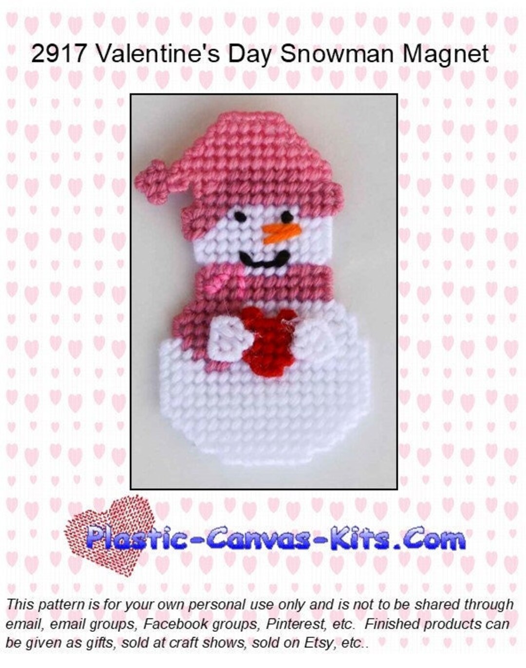 Valentine's Day Snowman Magnet-plastic Canvas Pattern-pdf Download - Etsy