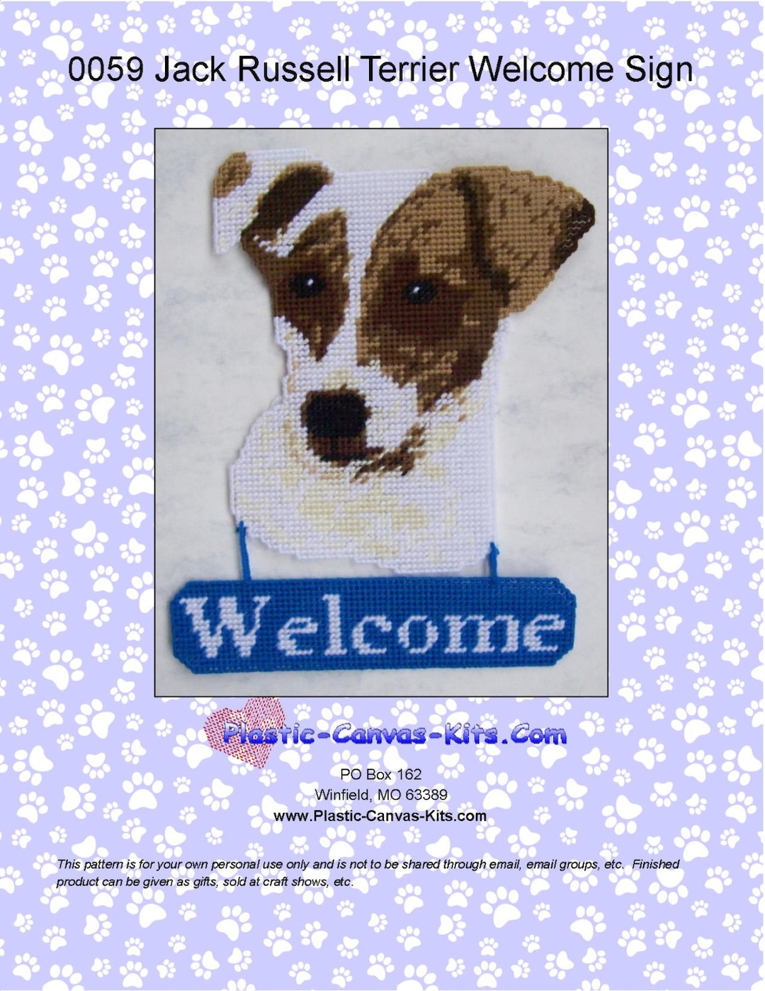 Jack Russell Terrier Welcome Sign-plastic Canvas Pattern-pdf Download ...