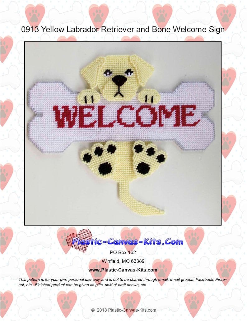 Yellow Labrador Retriever Welcome Bone-plastic Canvas Pattern-pdf ...