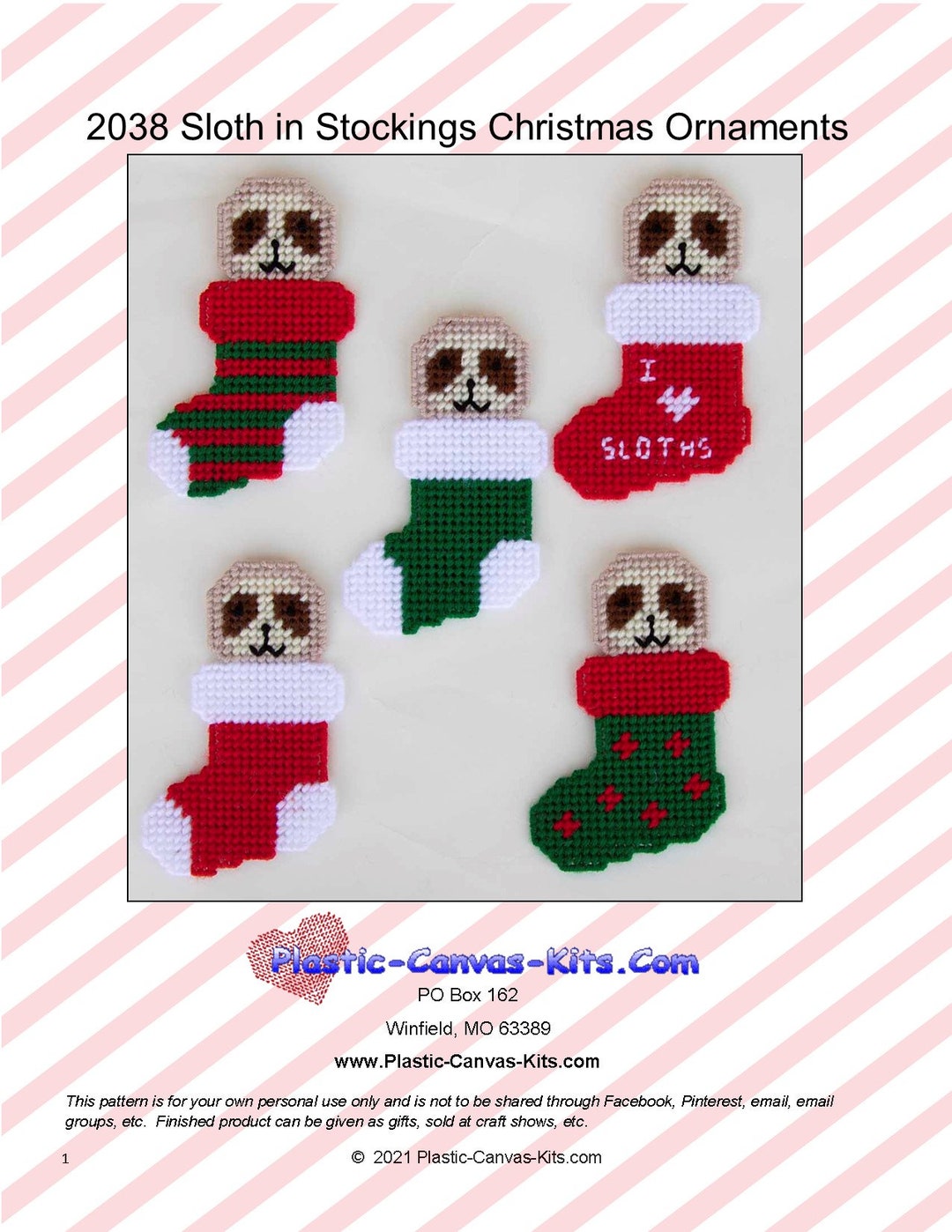Sloths in Stockings Christmas Ornaments-plastic Canvas Pattern-pdf ...