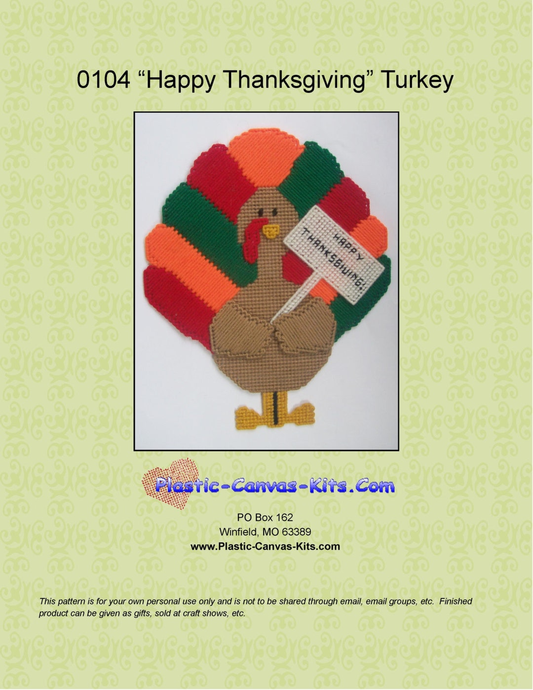 Happy Thanksgiving Turkey-plastic Canvas Pattern-pdf Download - Etsy