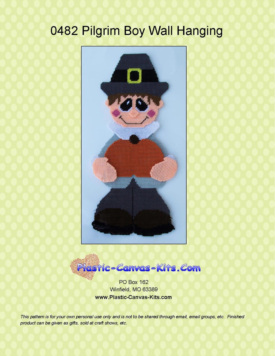 Thanksgiving Pilgrim Boy Wall Hanging-plastic Canvas Pattern-pdf ...