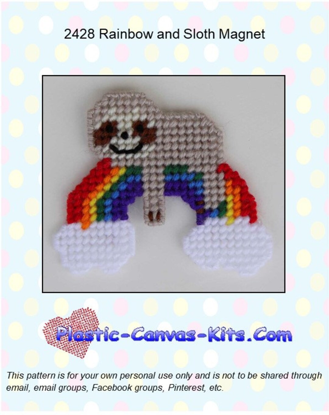 Rainbow and Sloth Magnet-plastic Canvas Pattern-pdf Download - Etsy