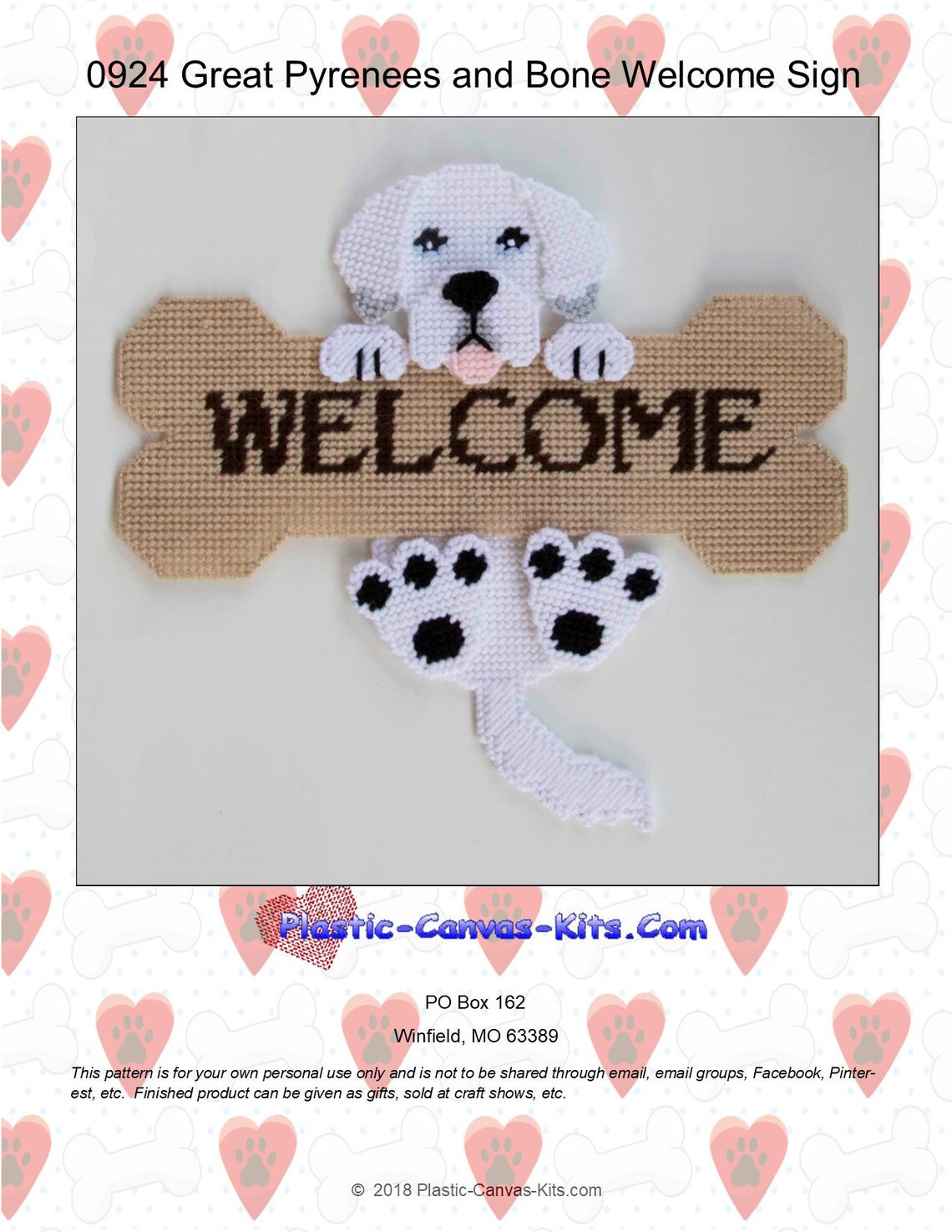 Great Pyrenees Welcome Bone-plastic Canvas Pattern-pdf Download - Etsy