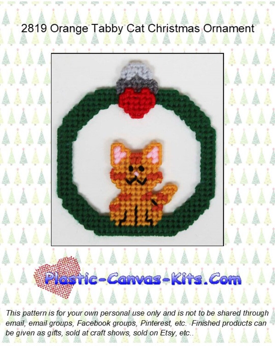 Orange Tabby Cat Christmas Ornament-plastic Canvas Pattern-pdf Download ...