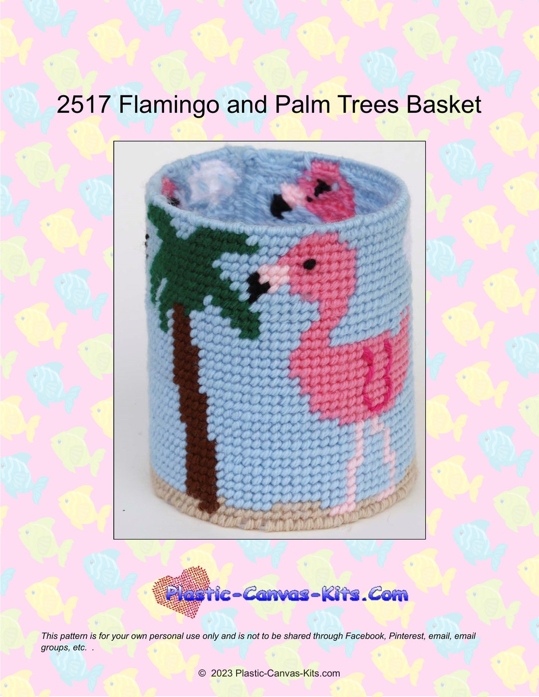 Flamingos and Palm Trees Basket-plastic Canvas Pattern-pdf Download - Etsy