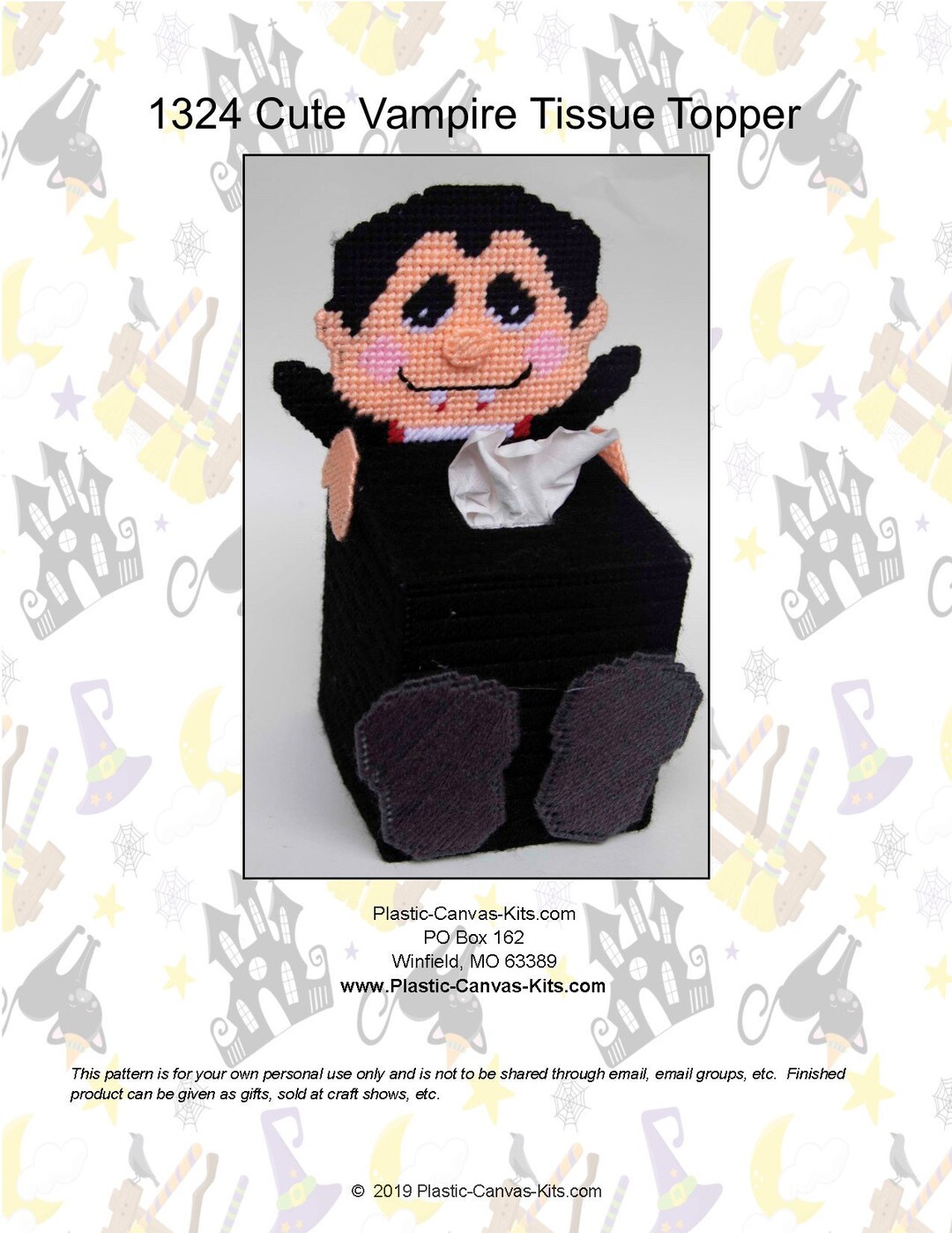 Cute Halloween Vampire Tissue Topper-plastic Canvas Pattern-pdf ...