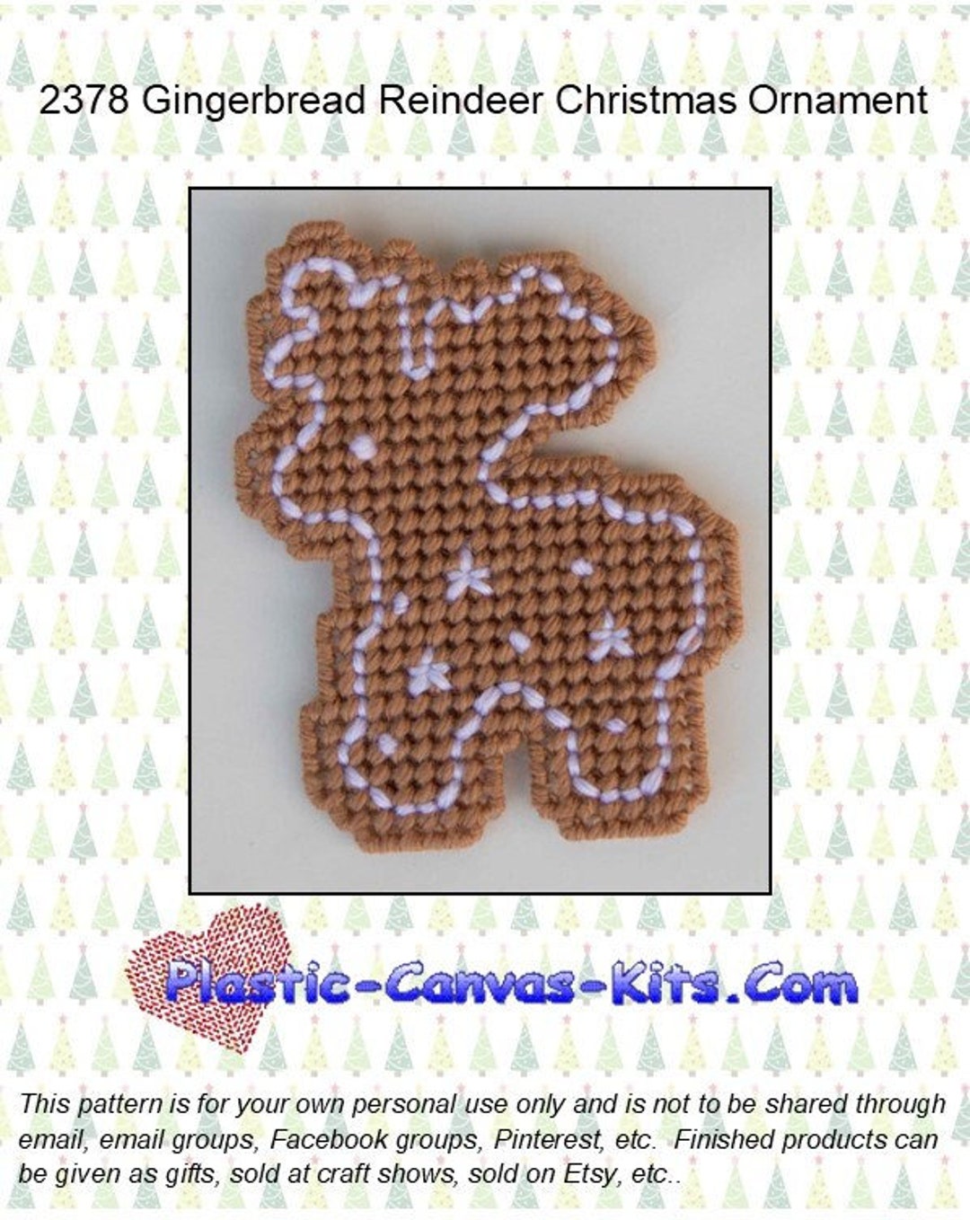 Gingerbread Reindeer Christmas Ornament-plastic Canvas Pattern-pdf ...