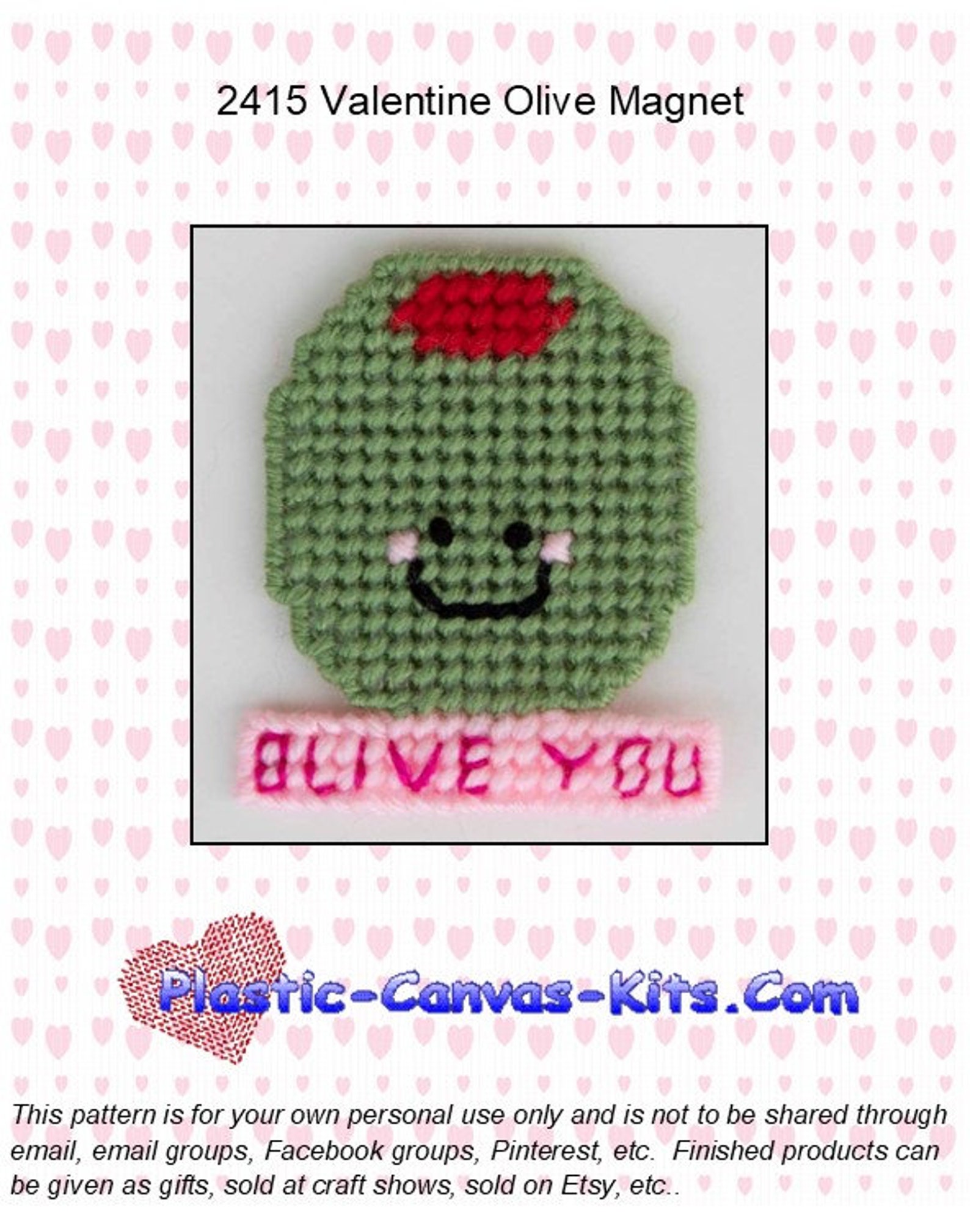 Valentine's Day Olive Magnet-plastic Canvas Pattern - Etsy