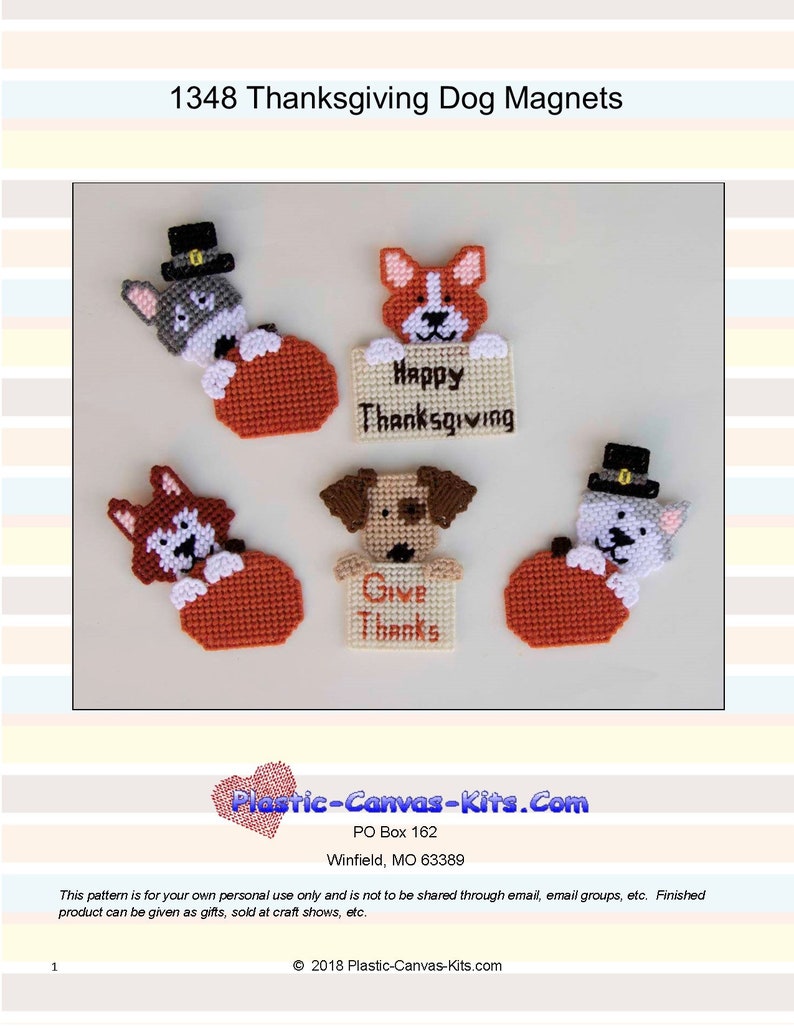 Thanksgiving Dog Magnets-plastic Canvas Pattern-pdf Download - Etsy