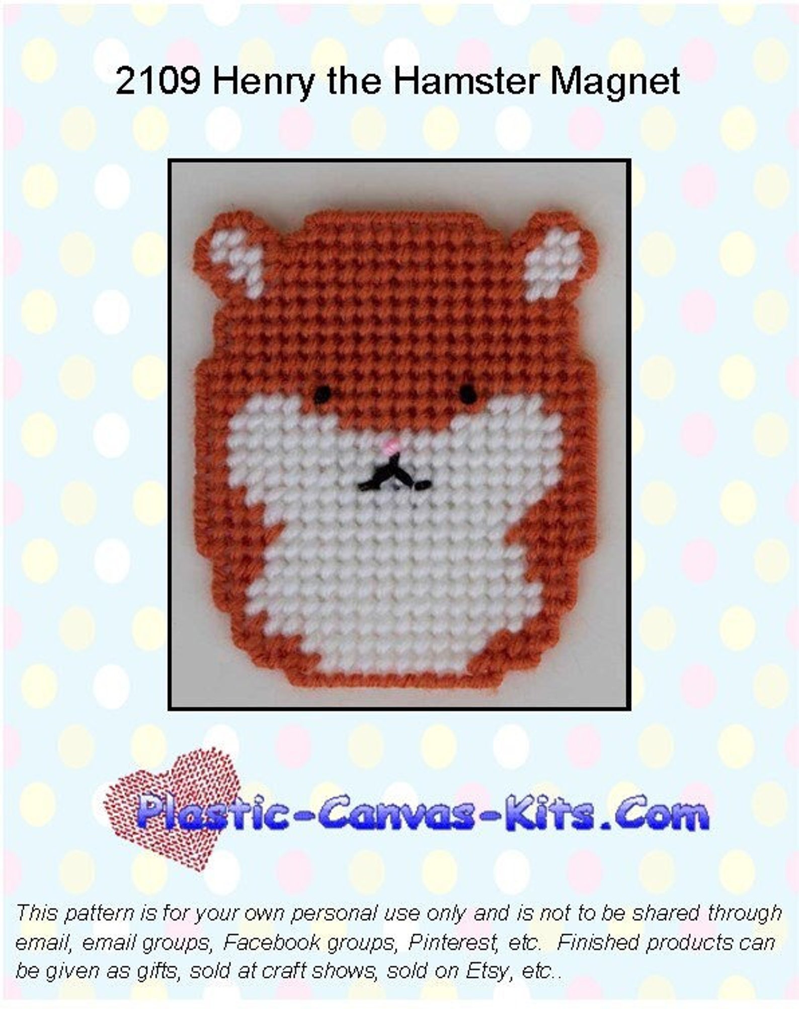 Henry the Hamster Magnet-plastic Canvas Pattern-pdf Download - Etsy