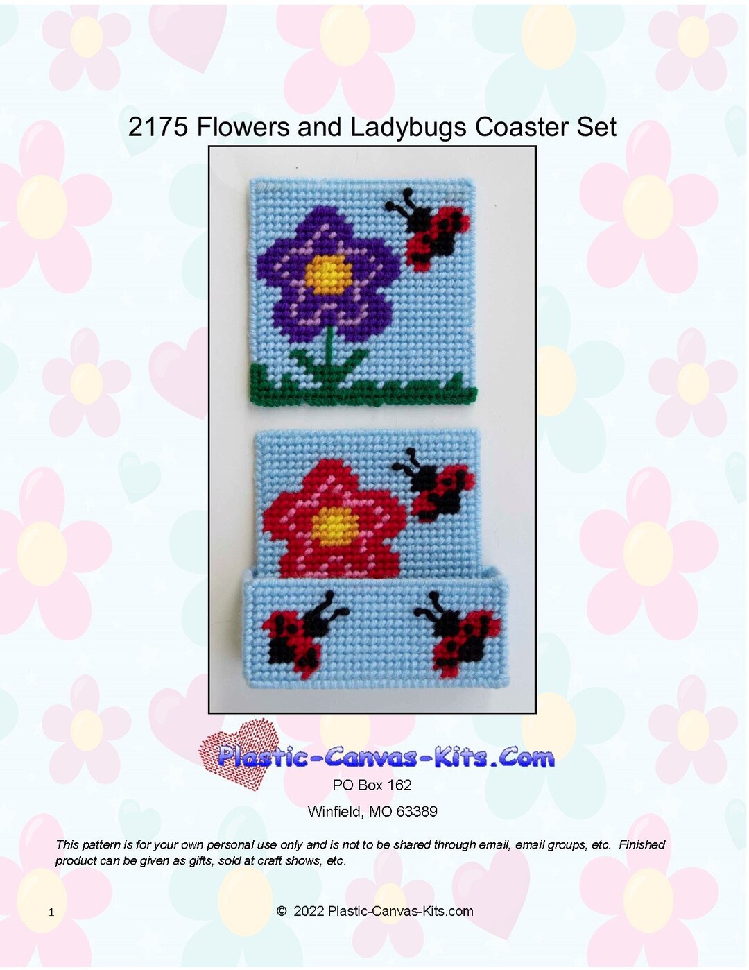 Flowers and Ladybugs Coaster Set-plastic Canvas Pattern-pdf Download - Etsy