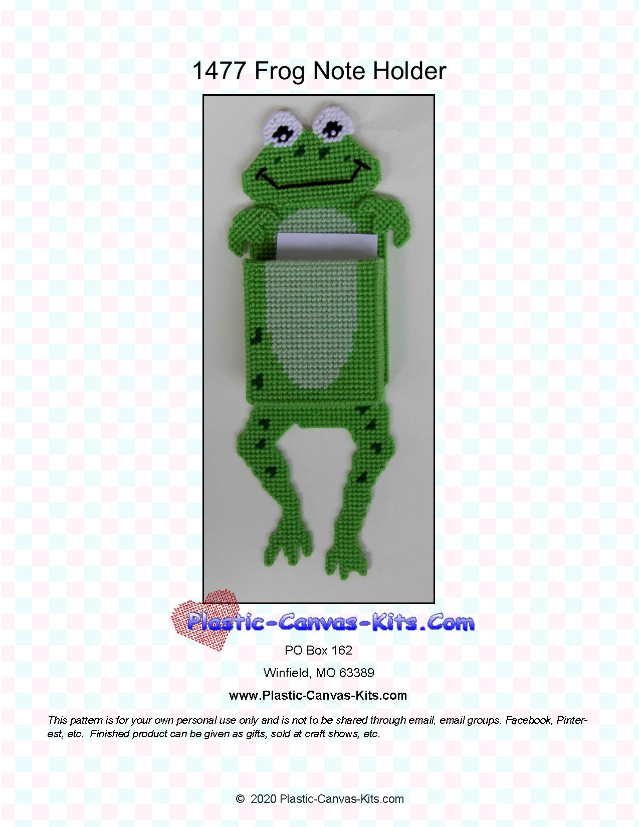Frog Note Holder-plastic Canvas Pattern-pdf Download - Etsy