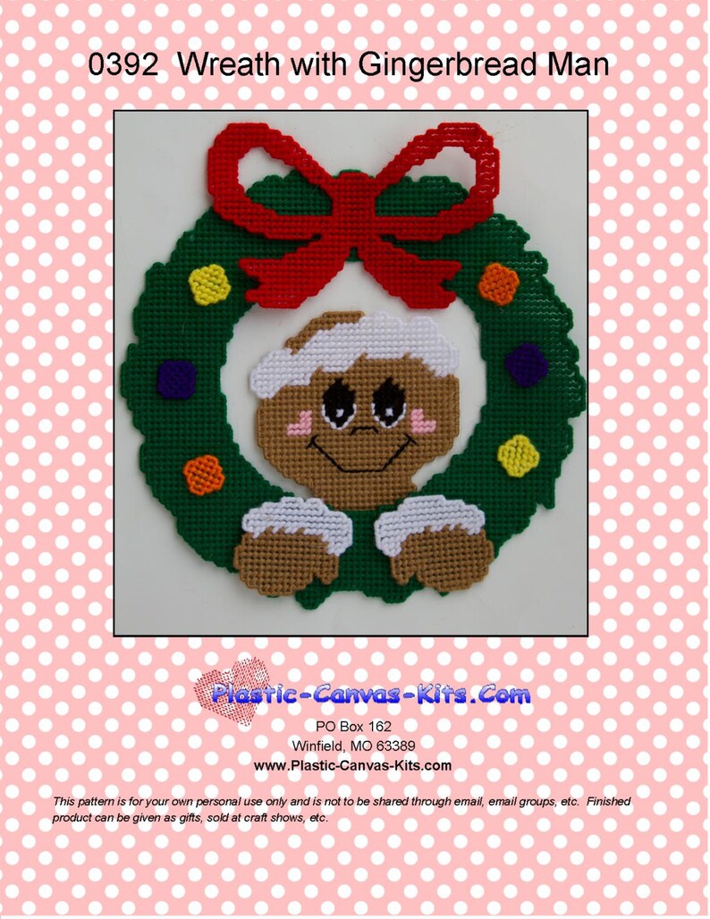 Christmas Wreath with Gingerbread Man-Plastic Canvas | Etsy