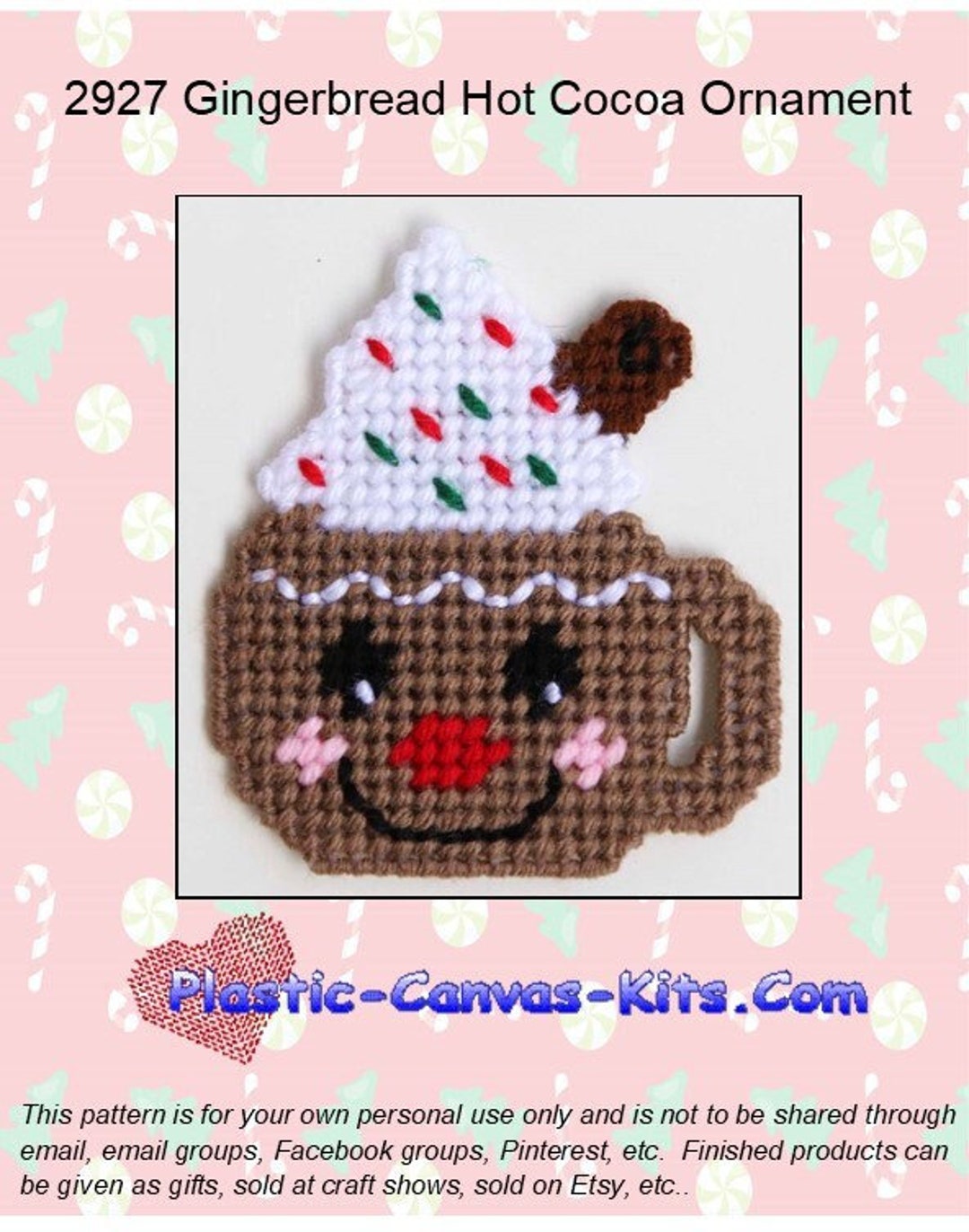Gingerbread Hot Cocoa Christmas Ornament-plastic Canvas Pattern-pdf ...
