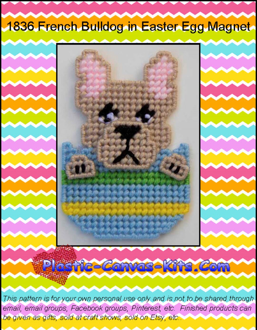 French Bulldog in Easter Egg Magnet-plastic Canvas Pattern-pdf Download ...