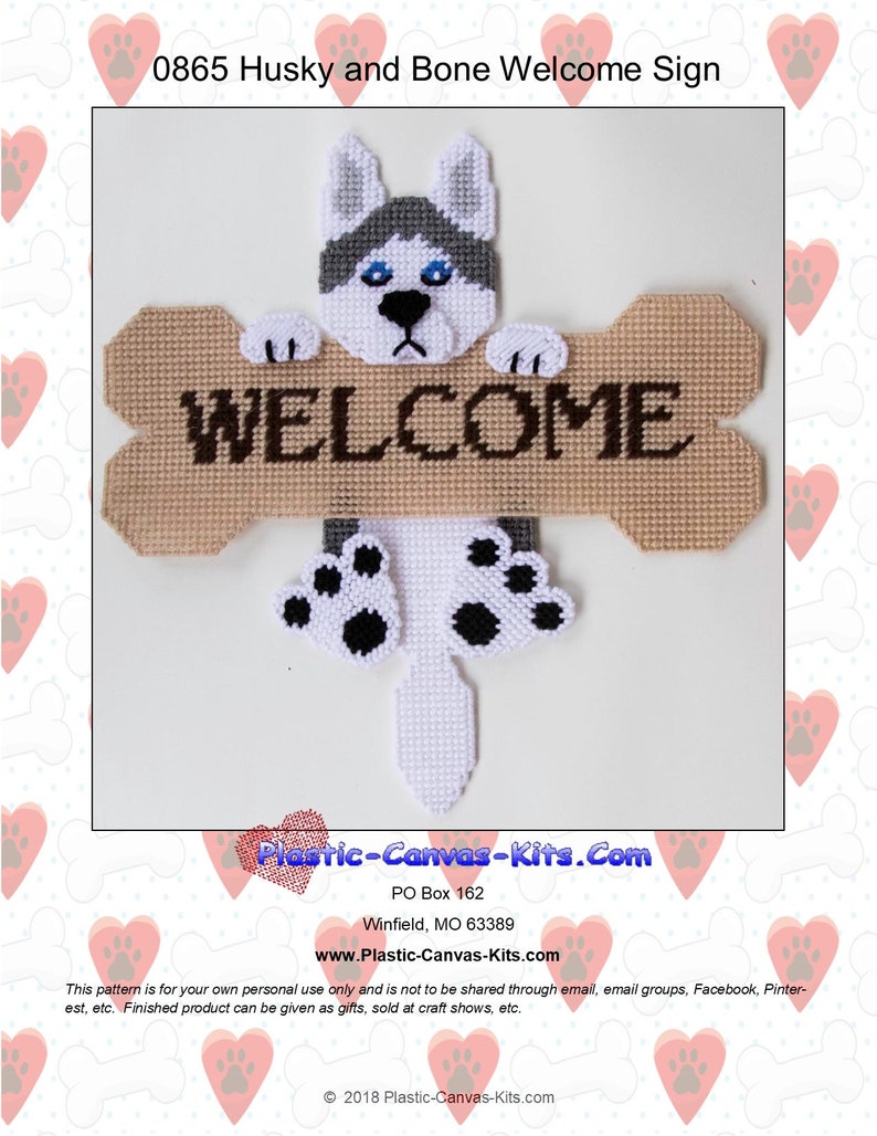 Husky Dog Welcome Bone-plastic Canvas Pattern-pdf Download - Etsy