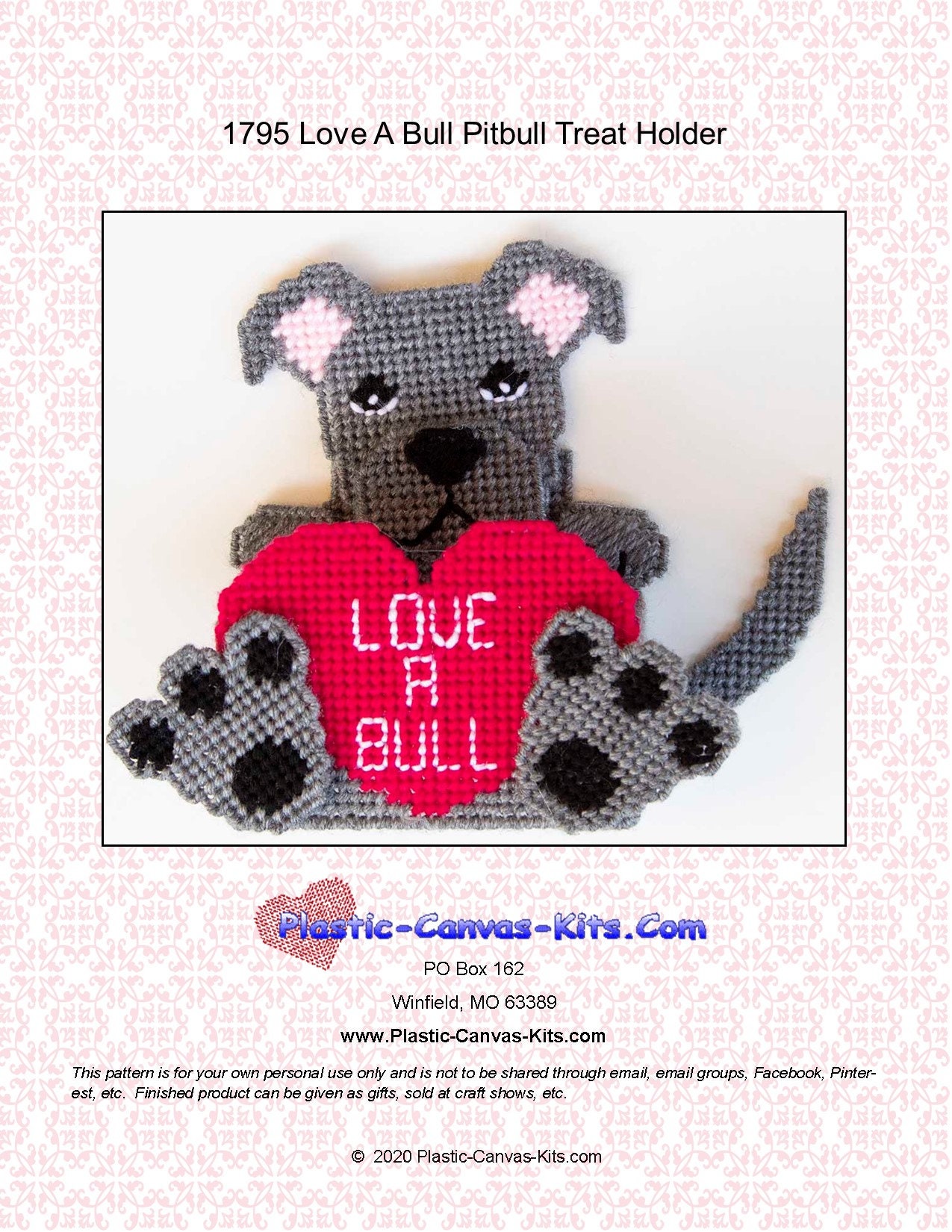 Valentine's Day Love A Bull Pitbull Treat Holder-plastic Canvas Pattern ...