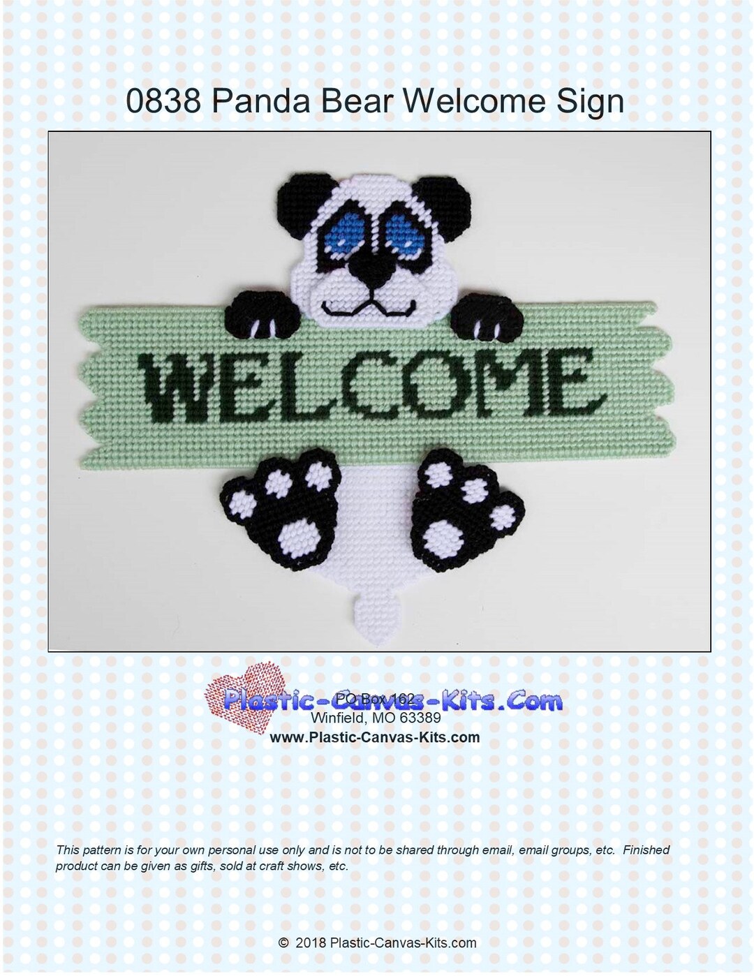Panda Bear Welcome Sign-plastic Canvas Pattern-pdf Download - Etsy