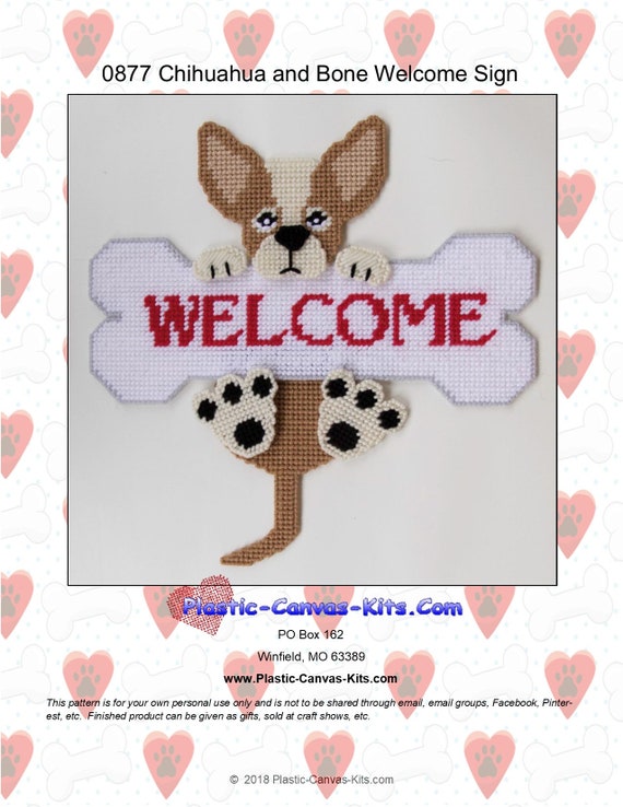 Chihuahua Dog and Bone Welcome Sign-Plastic Canvas Pattern-PDF | Etsy