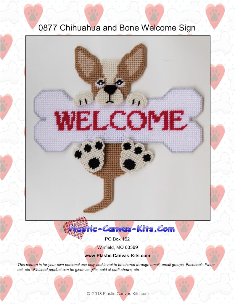 Chihuahua Dog and Bone Welcome Sign-Plastic Canvas Pattern-PDF | Etsy