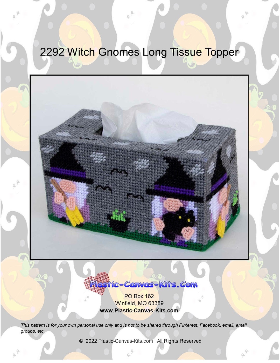 Halloween Witch Gnome Long Tissue Topper-plastic Canvas Pattern-pdf ...