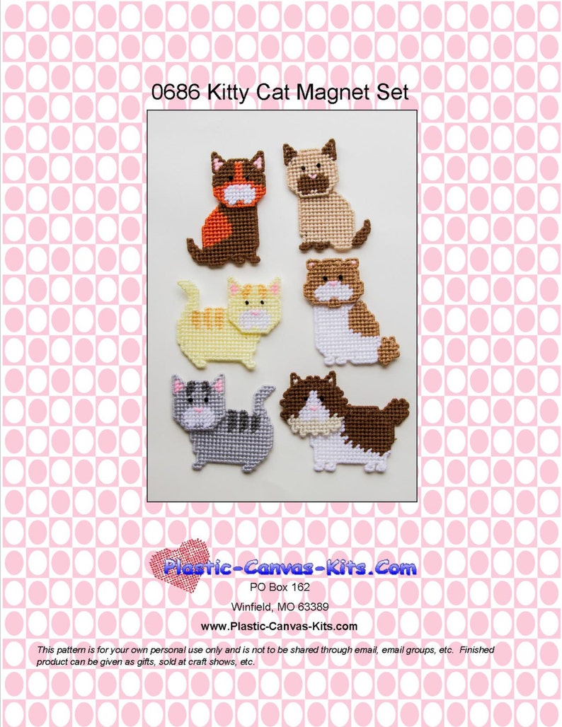 Kitty Cat Magnets-plastic Canvas Pattern-pdf Download - Etsy