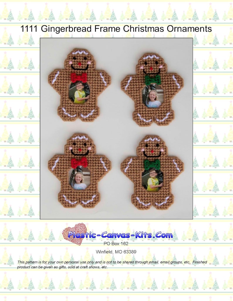 Gingerbread Man Picture Frame Ornaments-plastic Canvas - Etsy