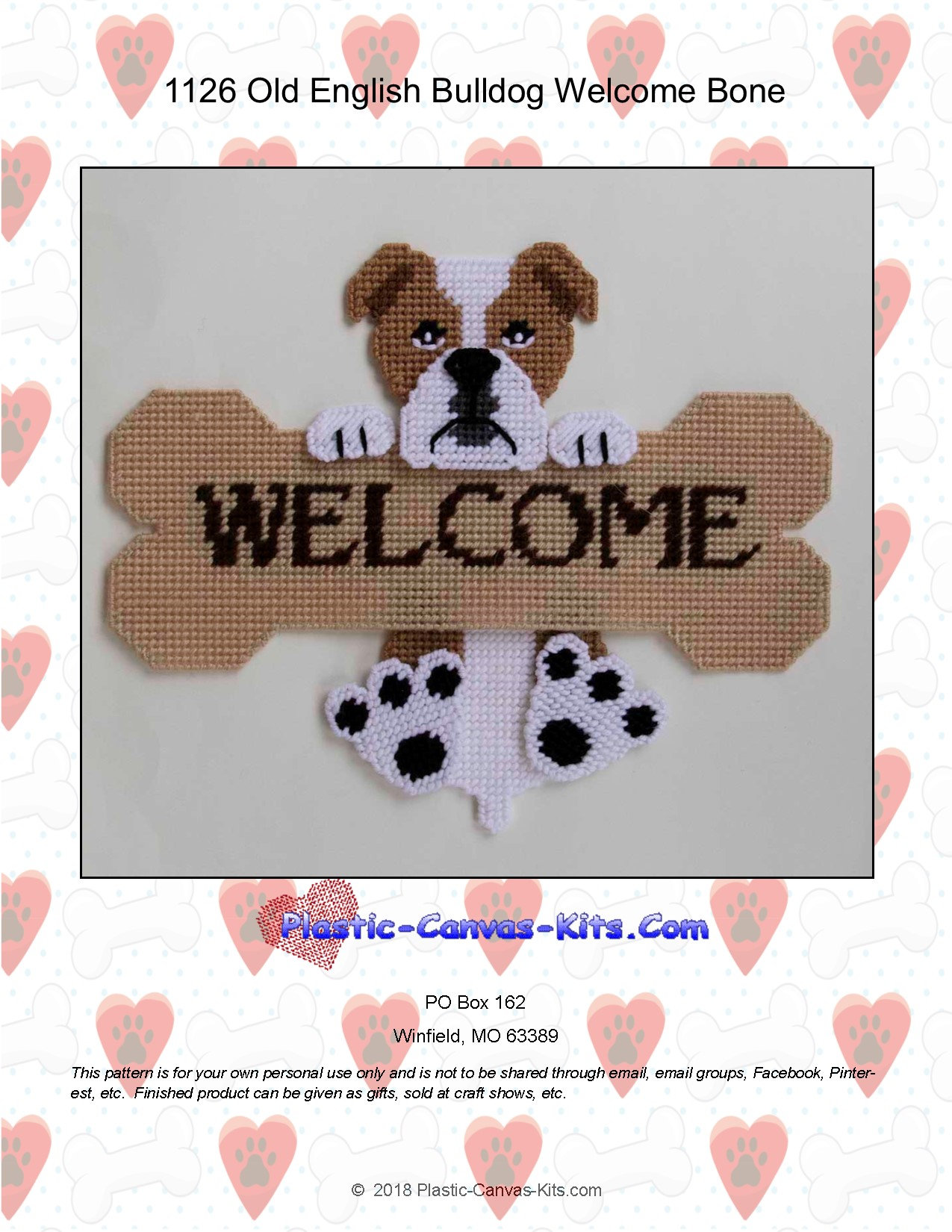 Old English Bulldog Welcome Bone/sign-plastic Canvas Pattern-pdf ...