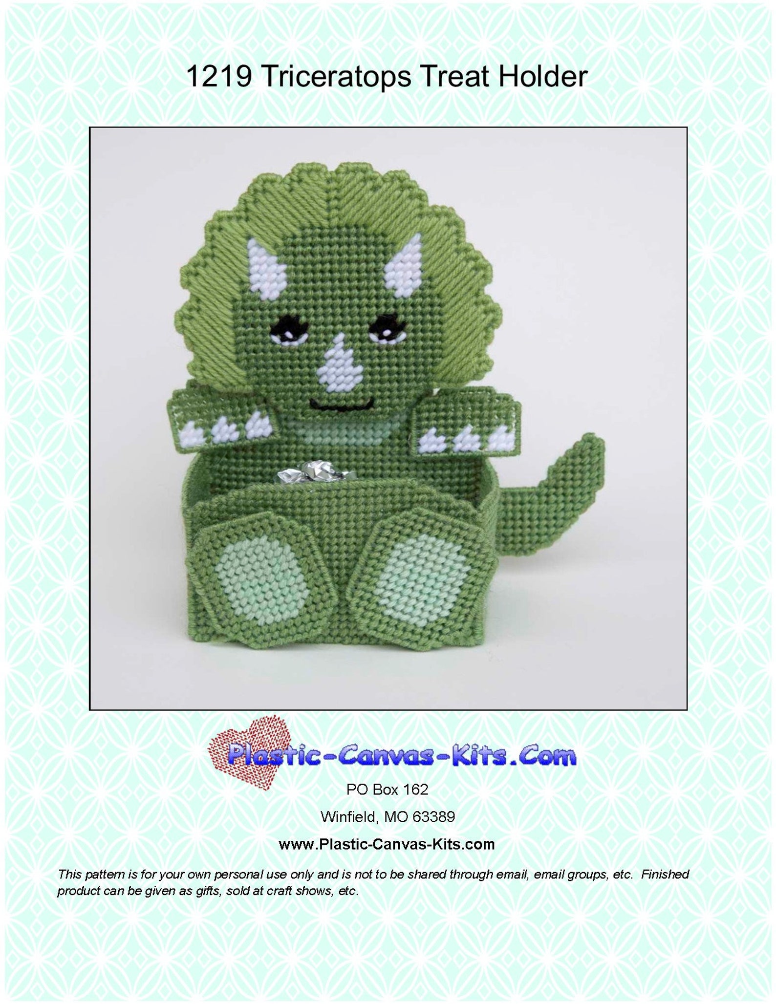 Triceratops Dinosaur Treat Holder-plastic Canvas Pattern-pdf Download ...