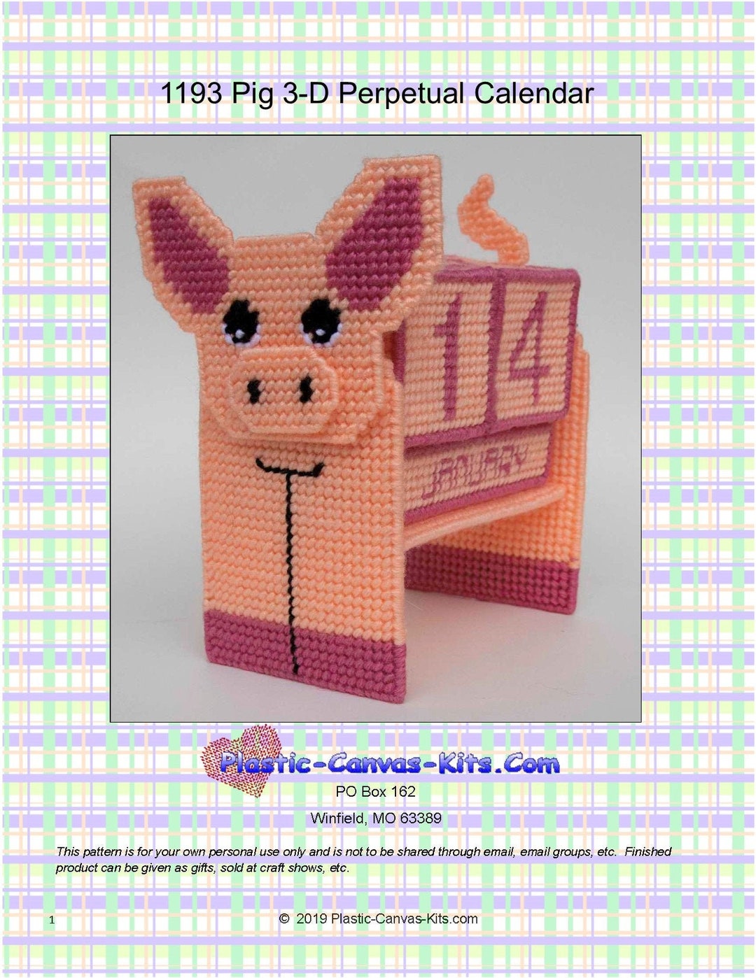 Pig Perpetual Calendar-plastic Canvas Pattern-pdf Download - Etsy
