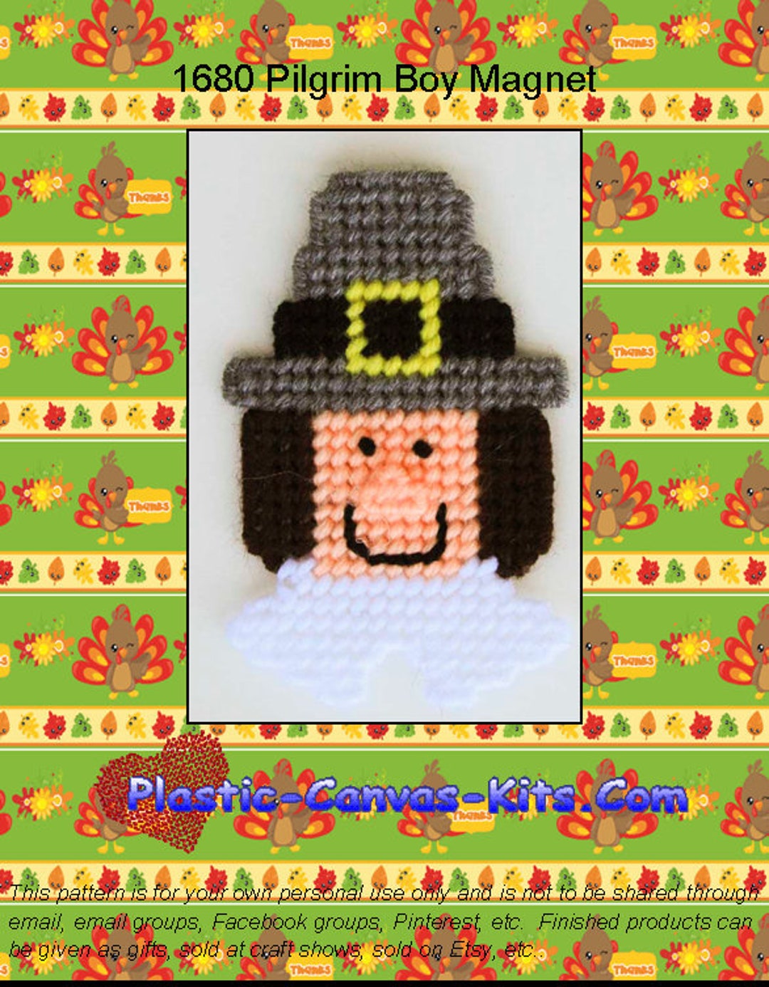 Thanksgiving Pilgrim Boy Magnet-plastic Canvas Pattern-pdf Download - Etsy