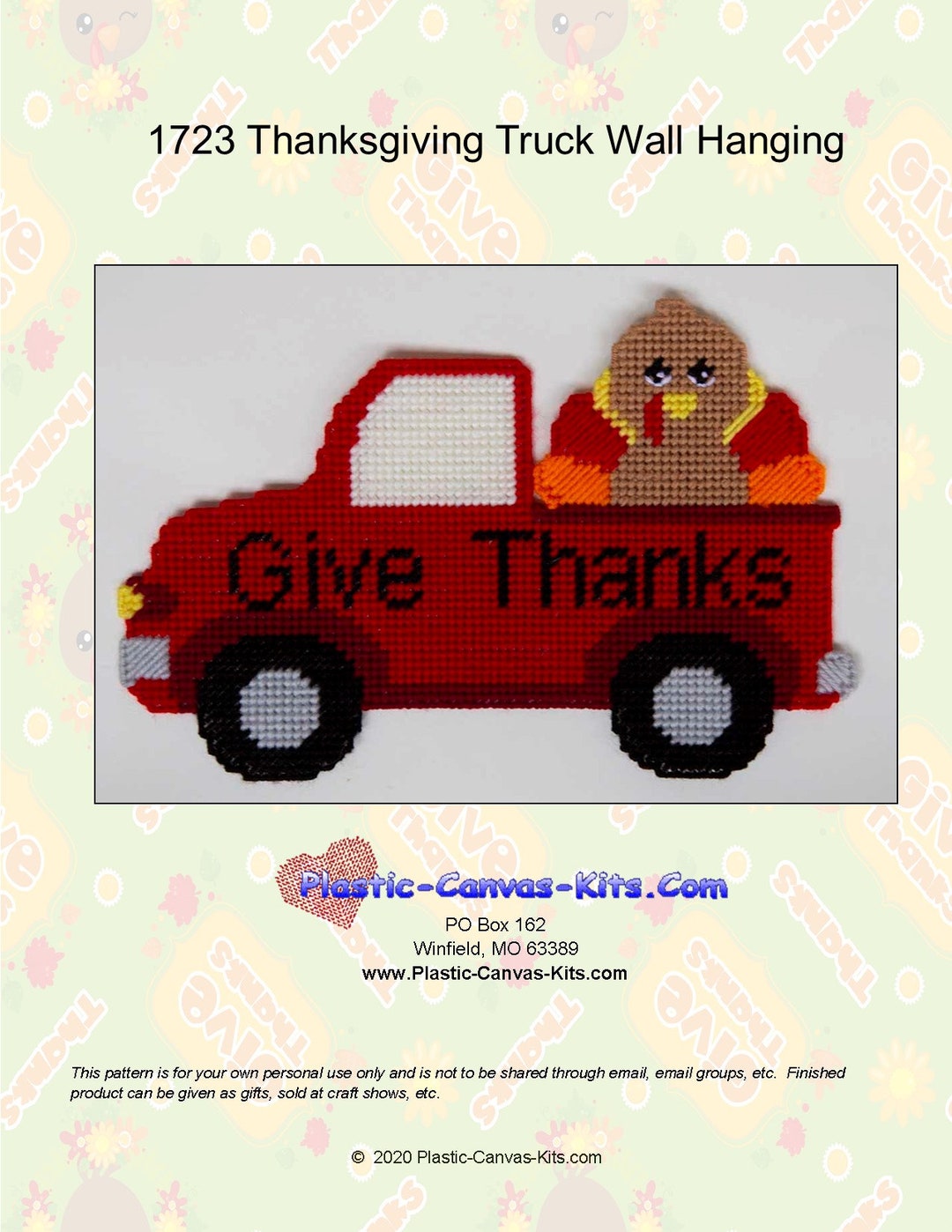 Thanksgiving Truck Wall Hanging-plastic Canvas Pattern-pdf Download - Etsy