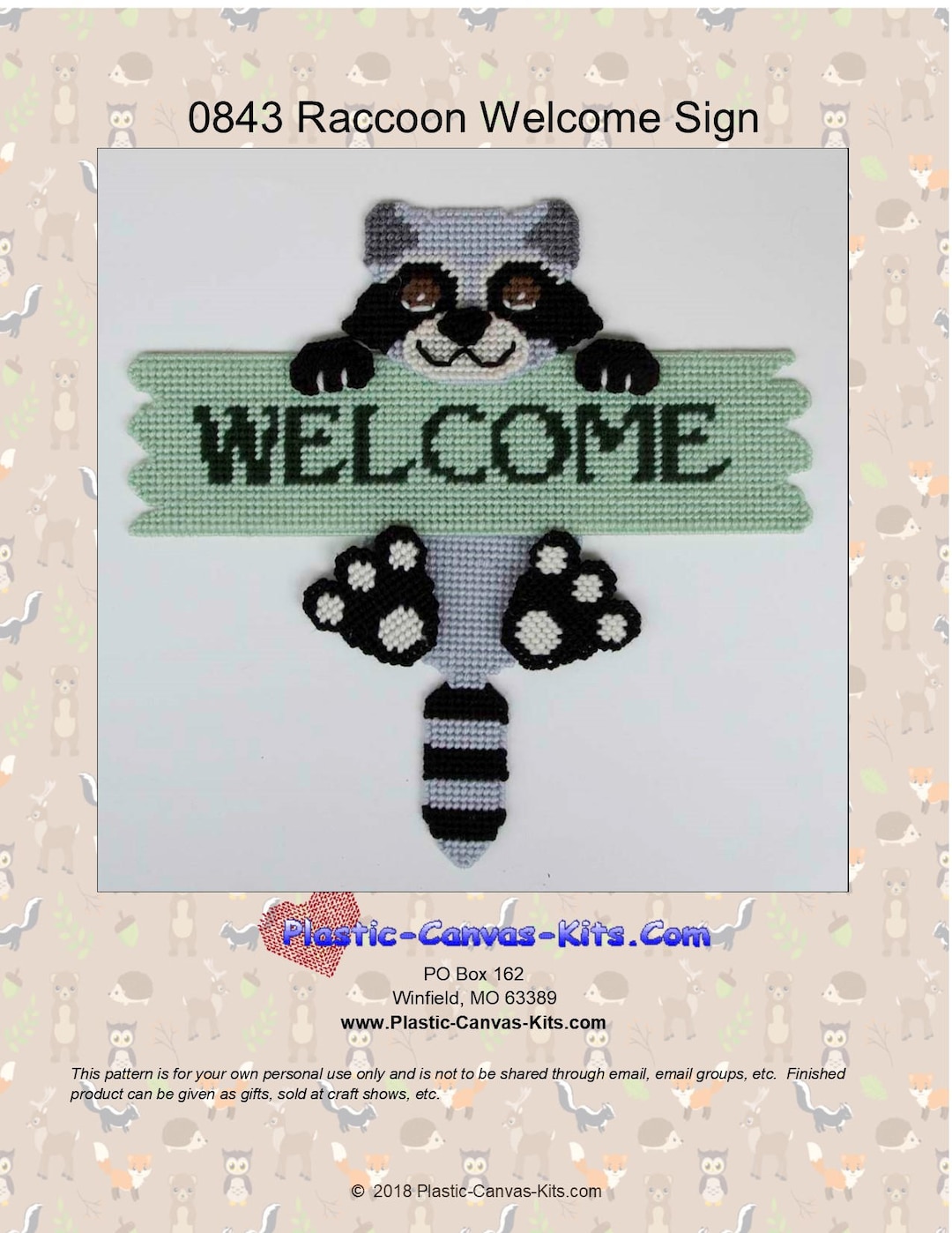 Raccoon Welcome Sign-plastic Canvas Pattern-pdf Download - Etsy