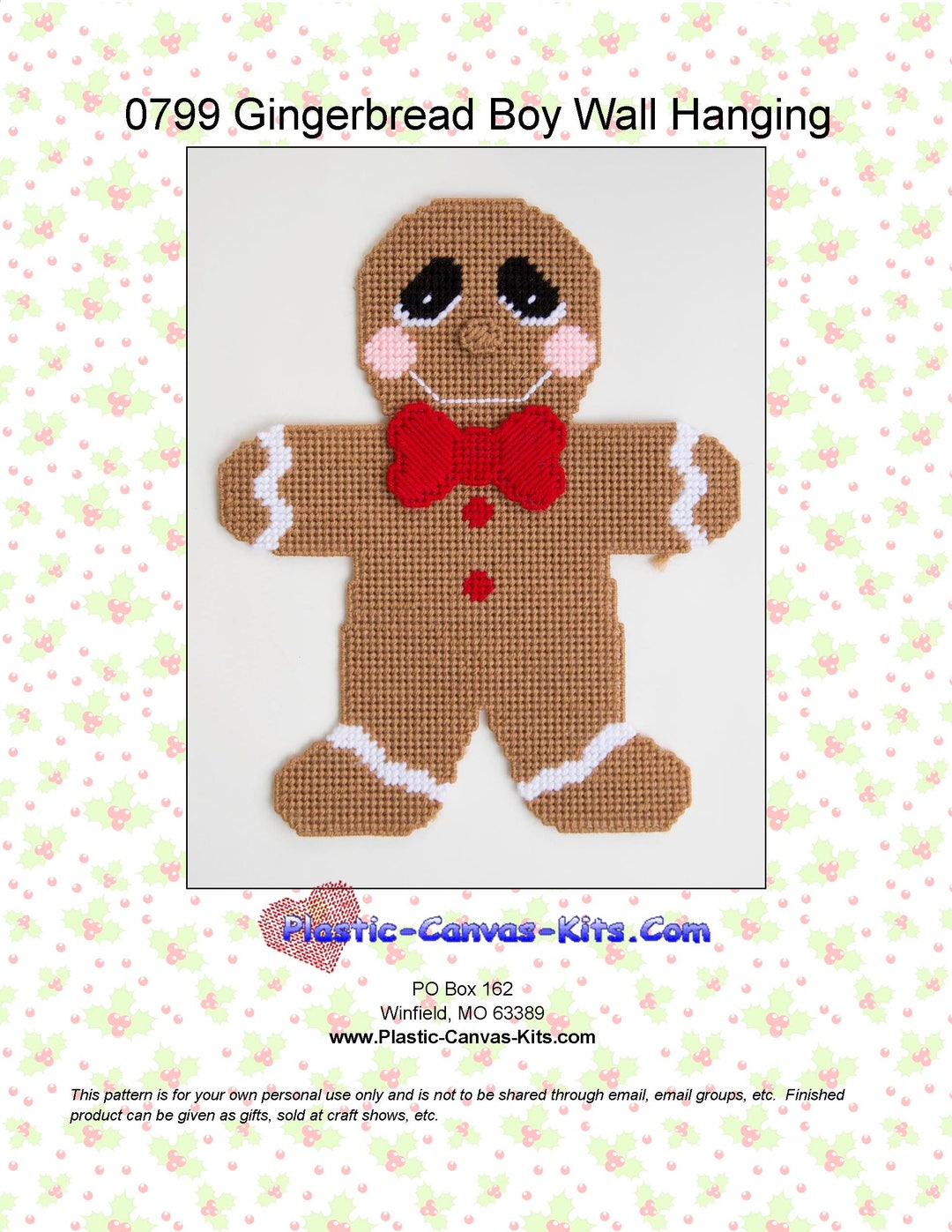 Gingerbread Boy Wall Hanging-christmas-plastic Canvas Pattern-pdf ...