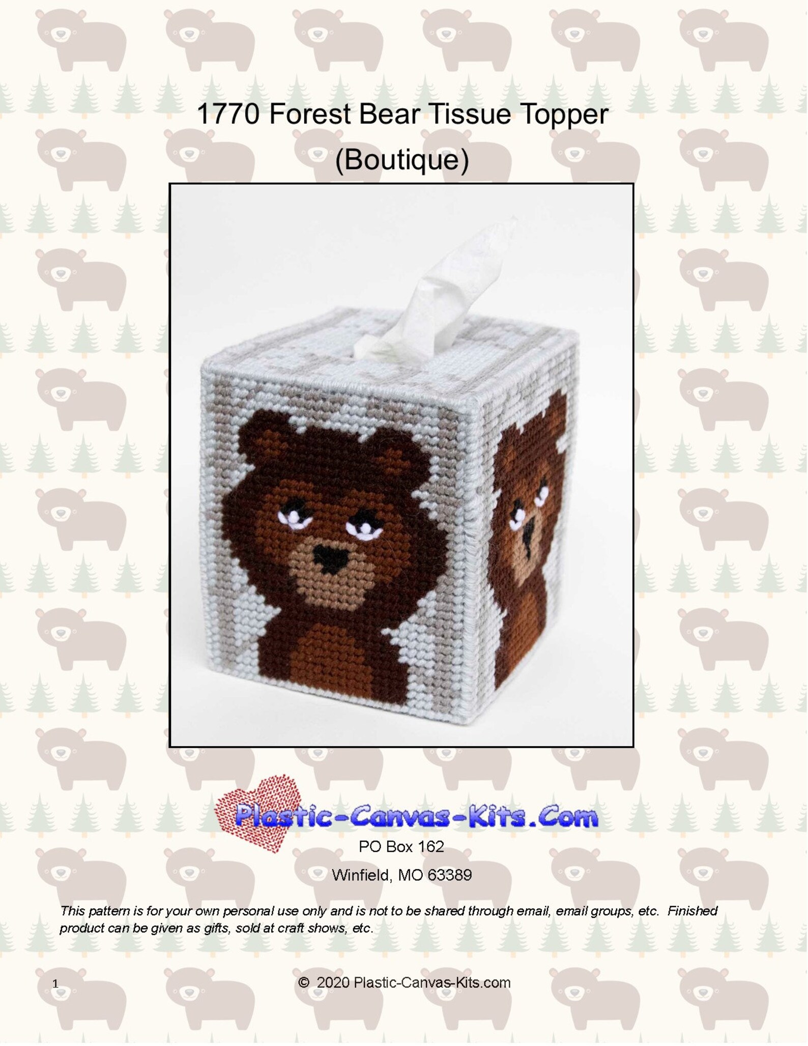 Forest Bear Tissue Topper-plastic Canvas Pattern-pdf Download - Etsy