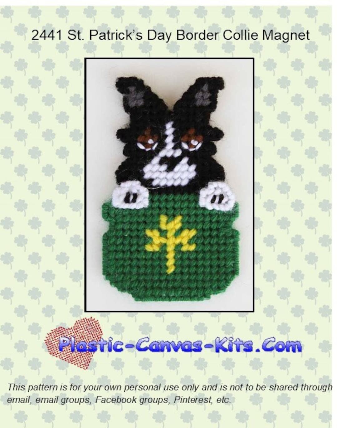 St. Patrick's Day Border Collie Magnet-plastic Canvas Pattern-pdf ...