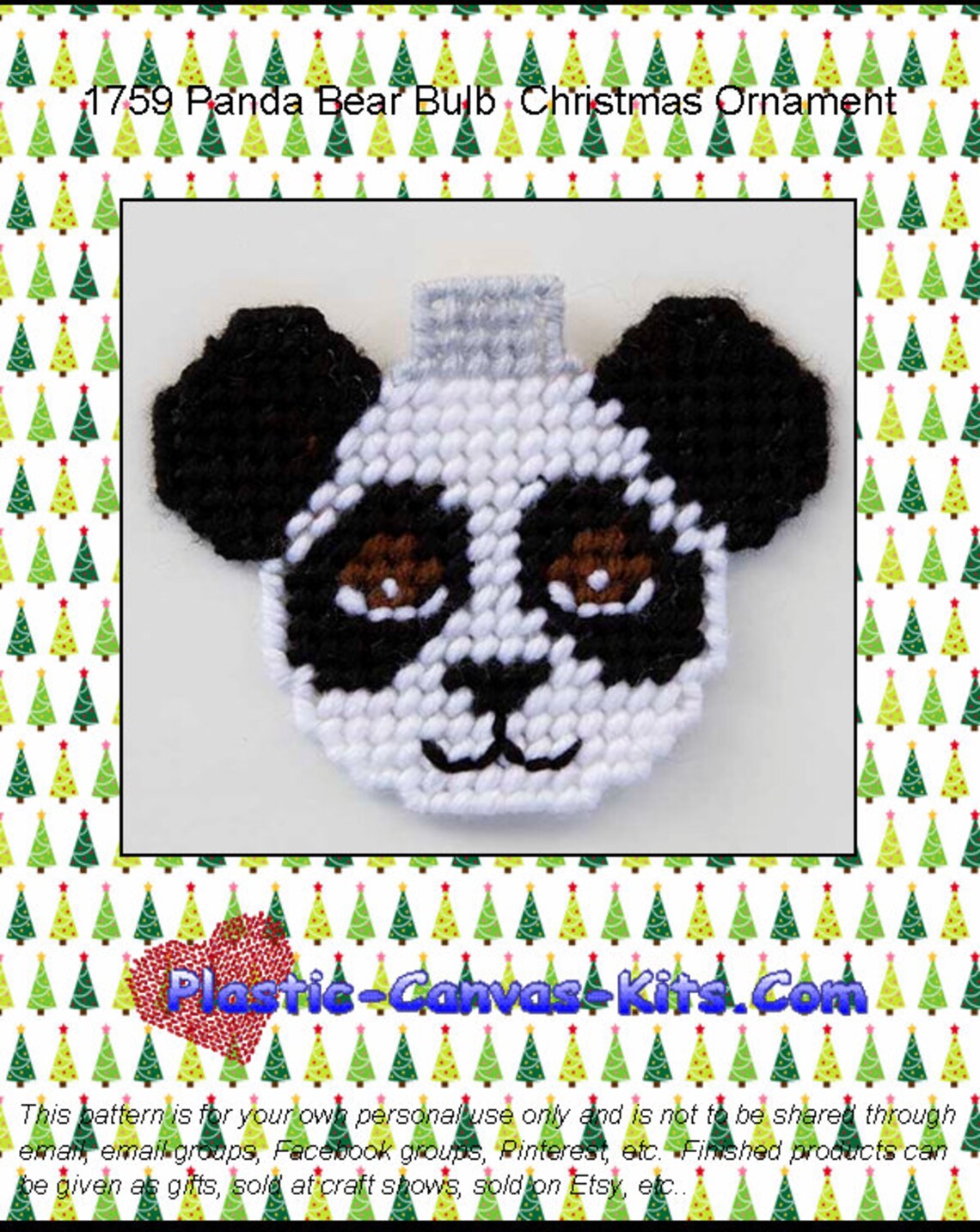 Panda Bear Bulb Christmas Ornament-plastic Canvas Pattern-pdf - Etsy