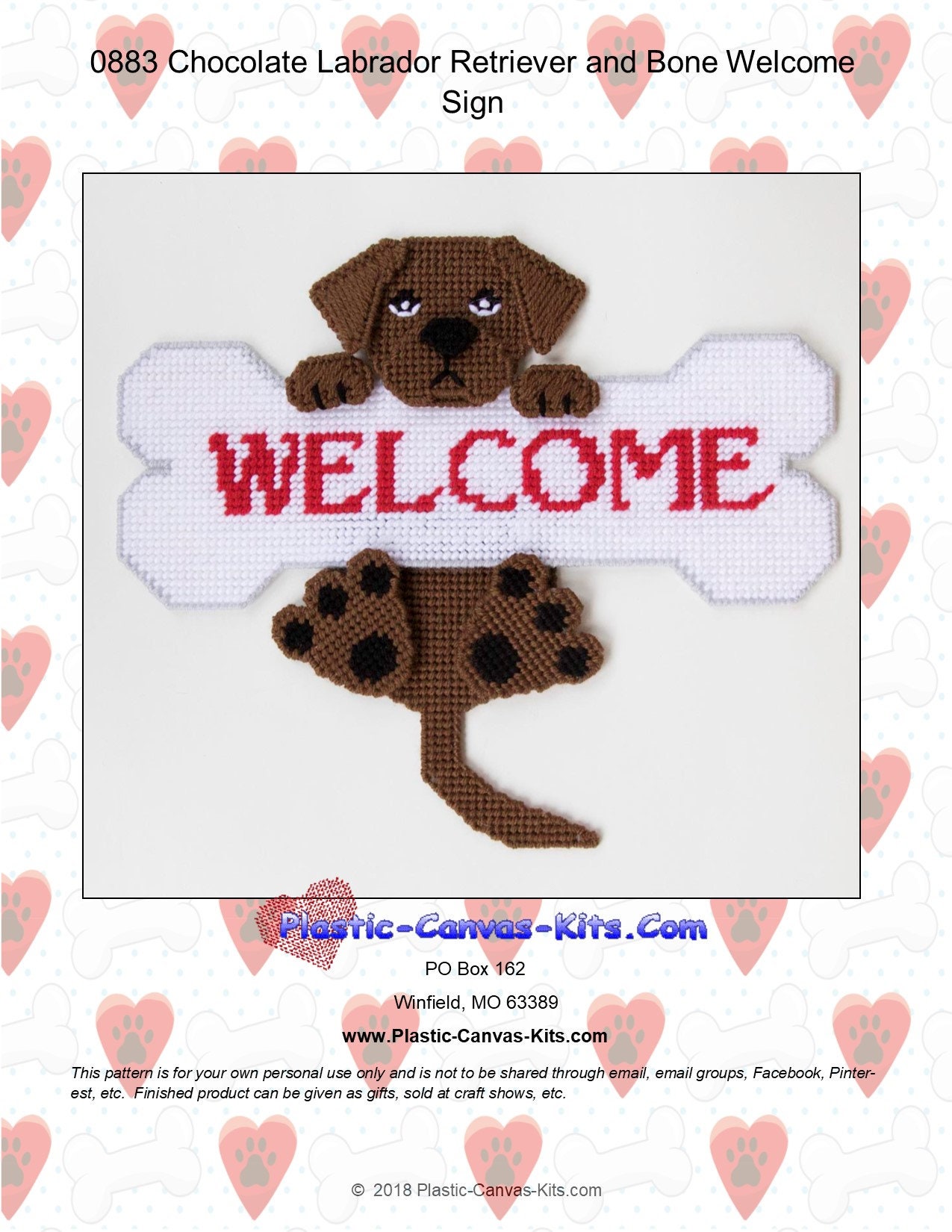 Chocolate Labrador Retriever Welcome Bone-plastic Canvas Pattern-pdf ...