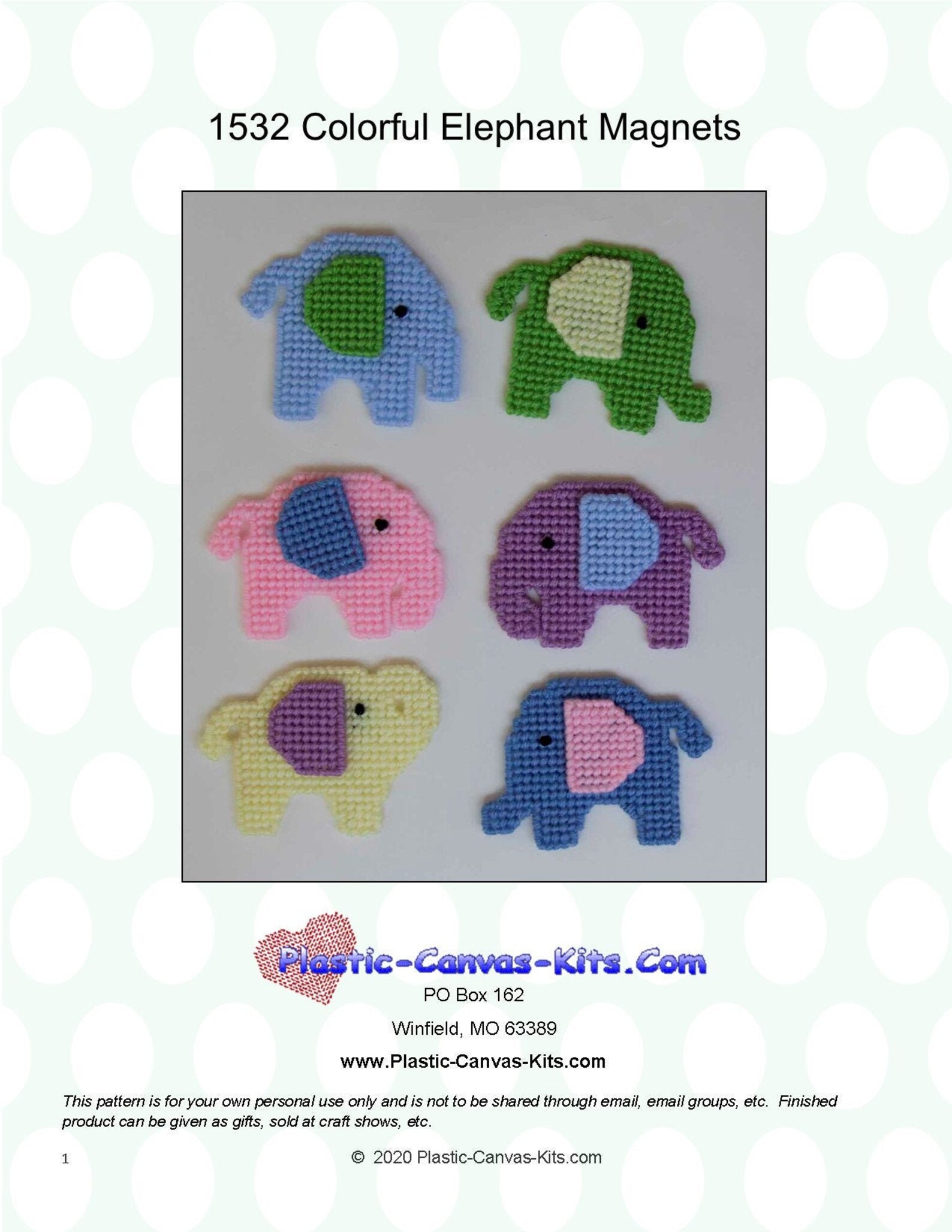 Colorful Elephant Magnets-plastic Canvas Pattern-pdf Download - Etsy